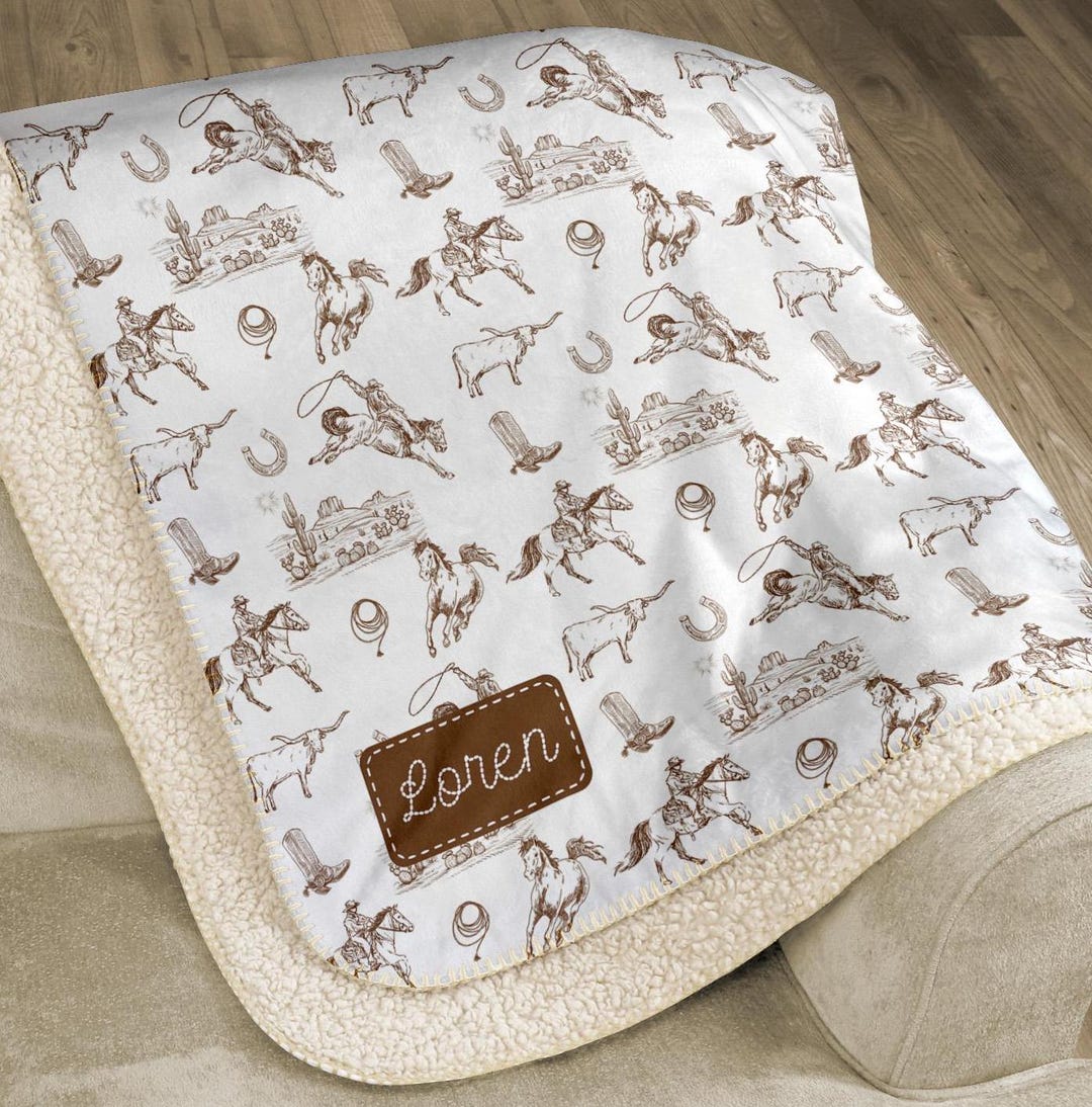 Western Blanket With Name Personalized Ranch Sherpa Throw Vintage Fuzzy ...