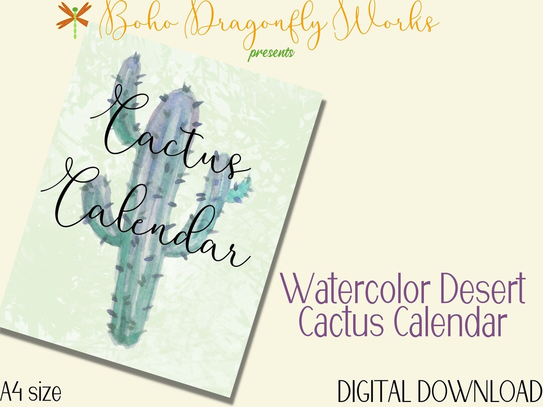 Watercolor Cactus Calendar | Printable Undated Monthly Planner (A4 ...