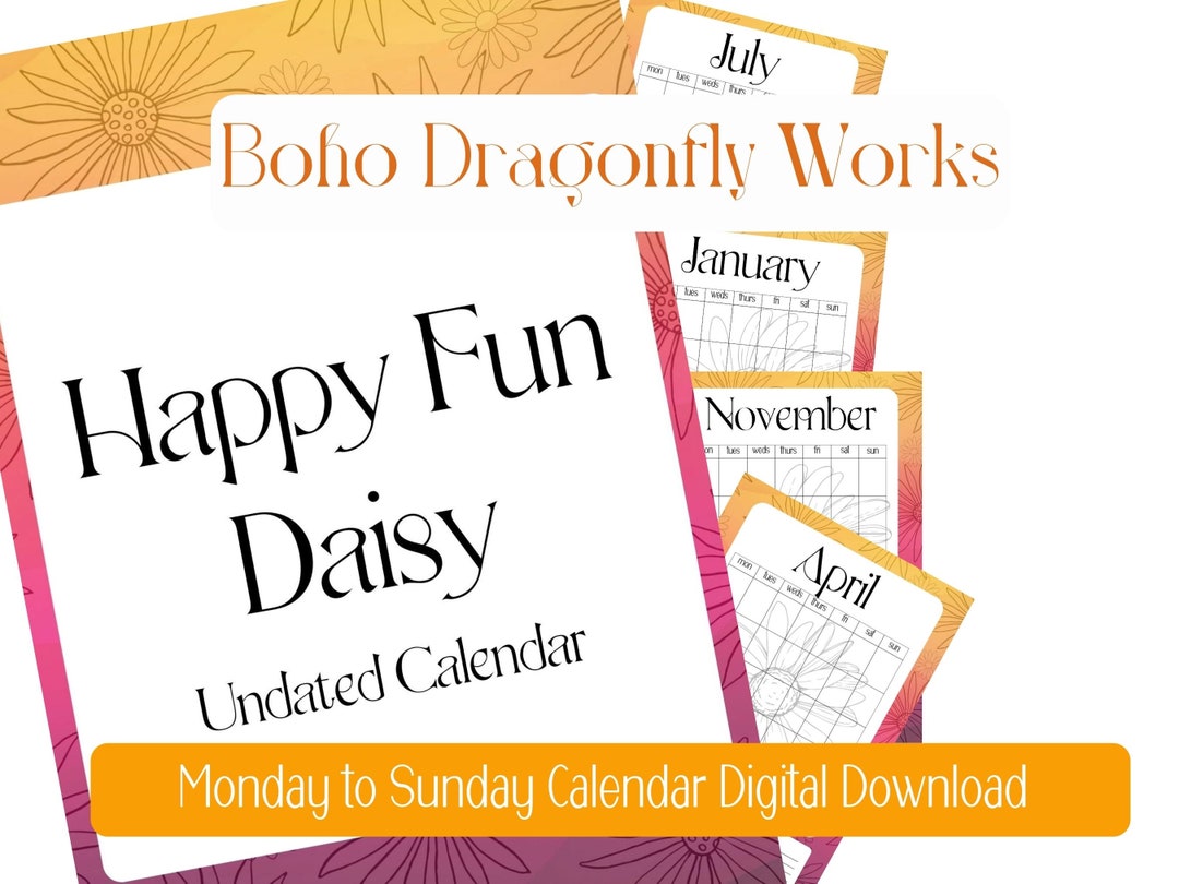Daisy Floral Undated Monthly Calendar | Printable A4 PDF (digital ...