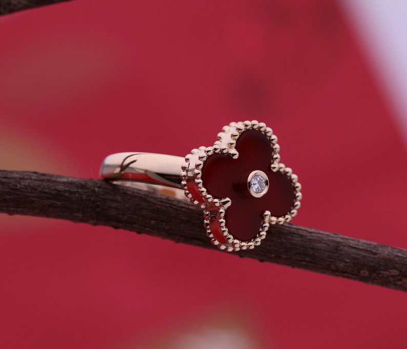 Luck Van Cleef and Arpels Symbol Alhambra Ring Gold Carnelian Diamond ...