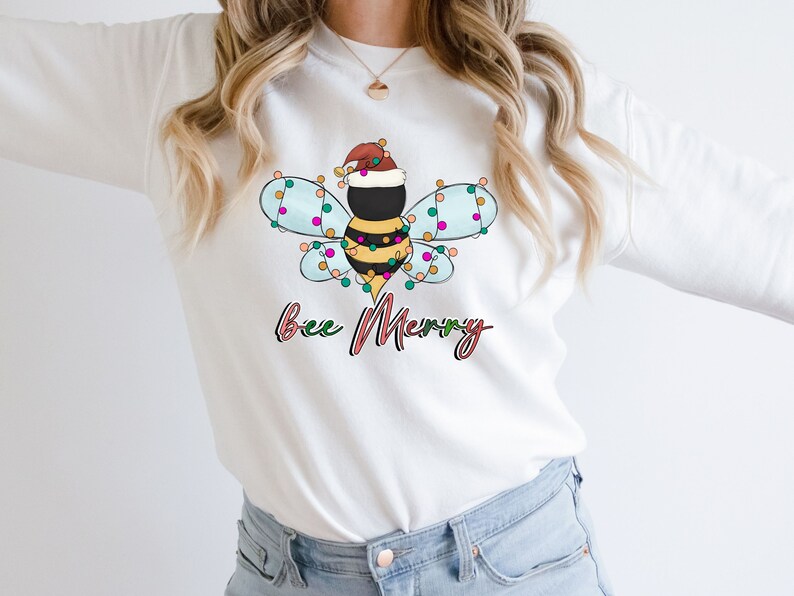 Bee Merry PNG, Christmas Bee Download Design for Sublimation, Santa Hat ...