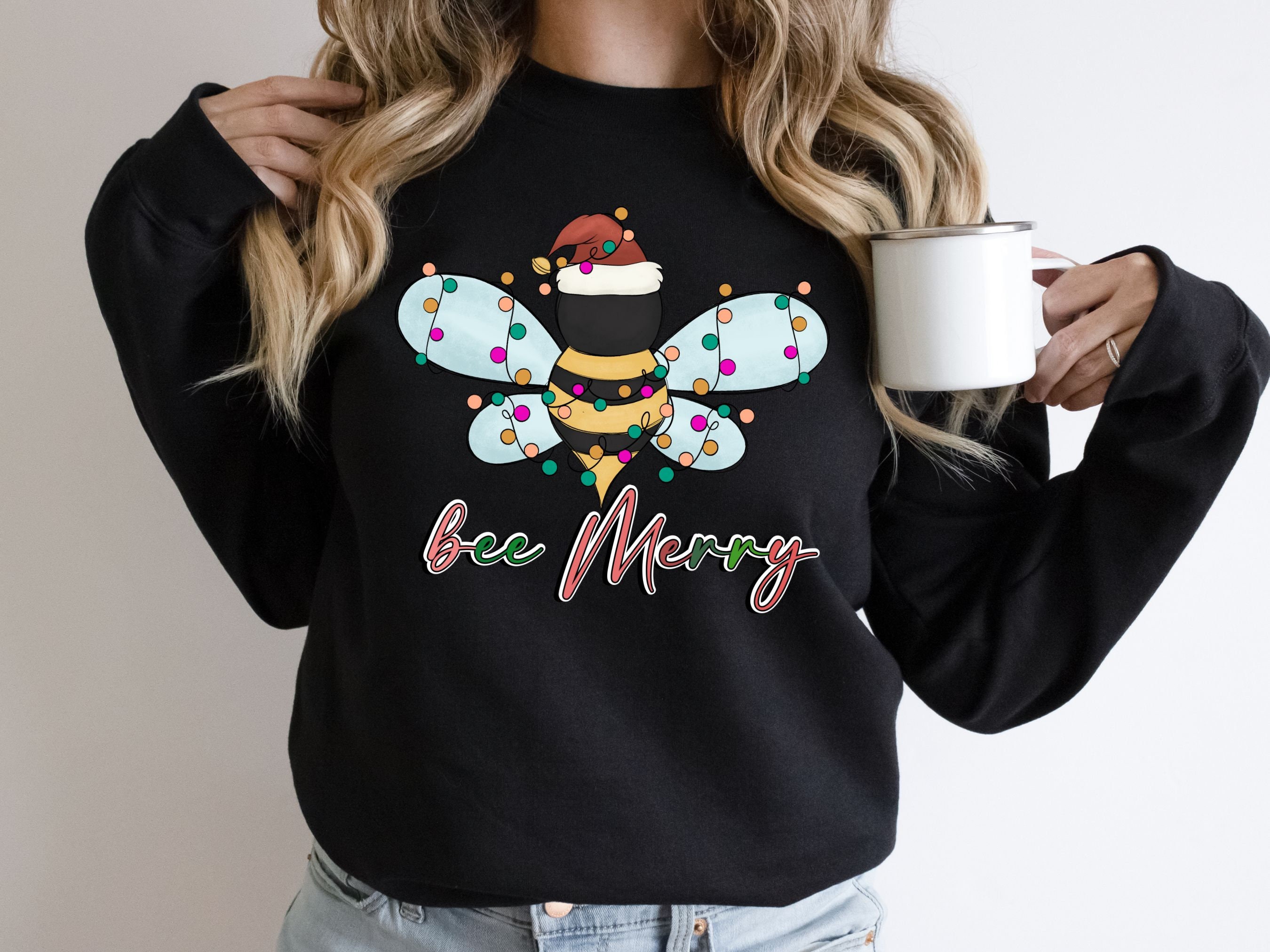 Bee Merry PNG, Christmas Bee Download Design for Sublimation, Santa Hat ...