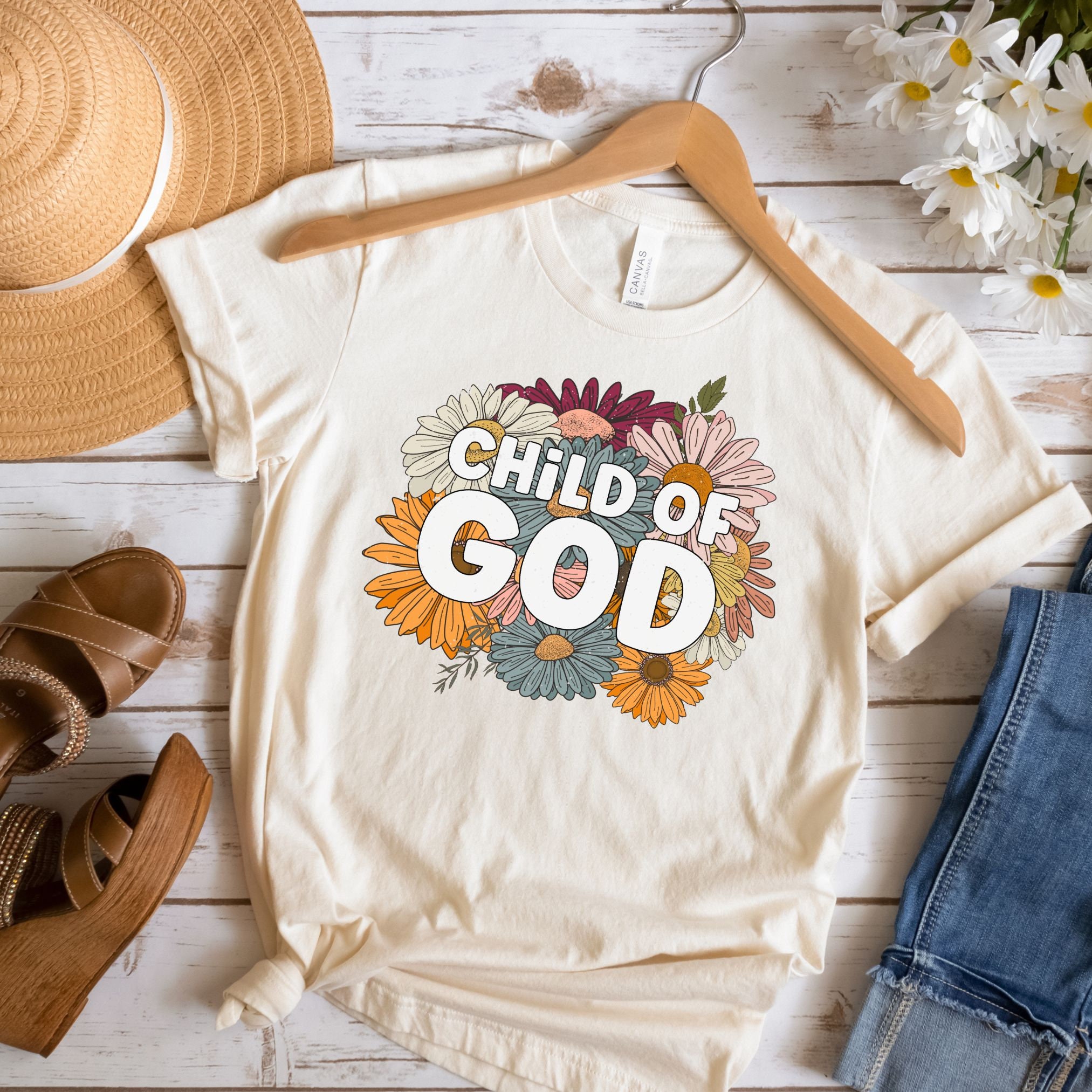 Child of God PNG, Christian Sublimation, Retro Daisy Flowers Digital ...