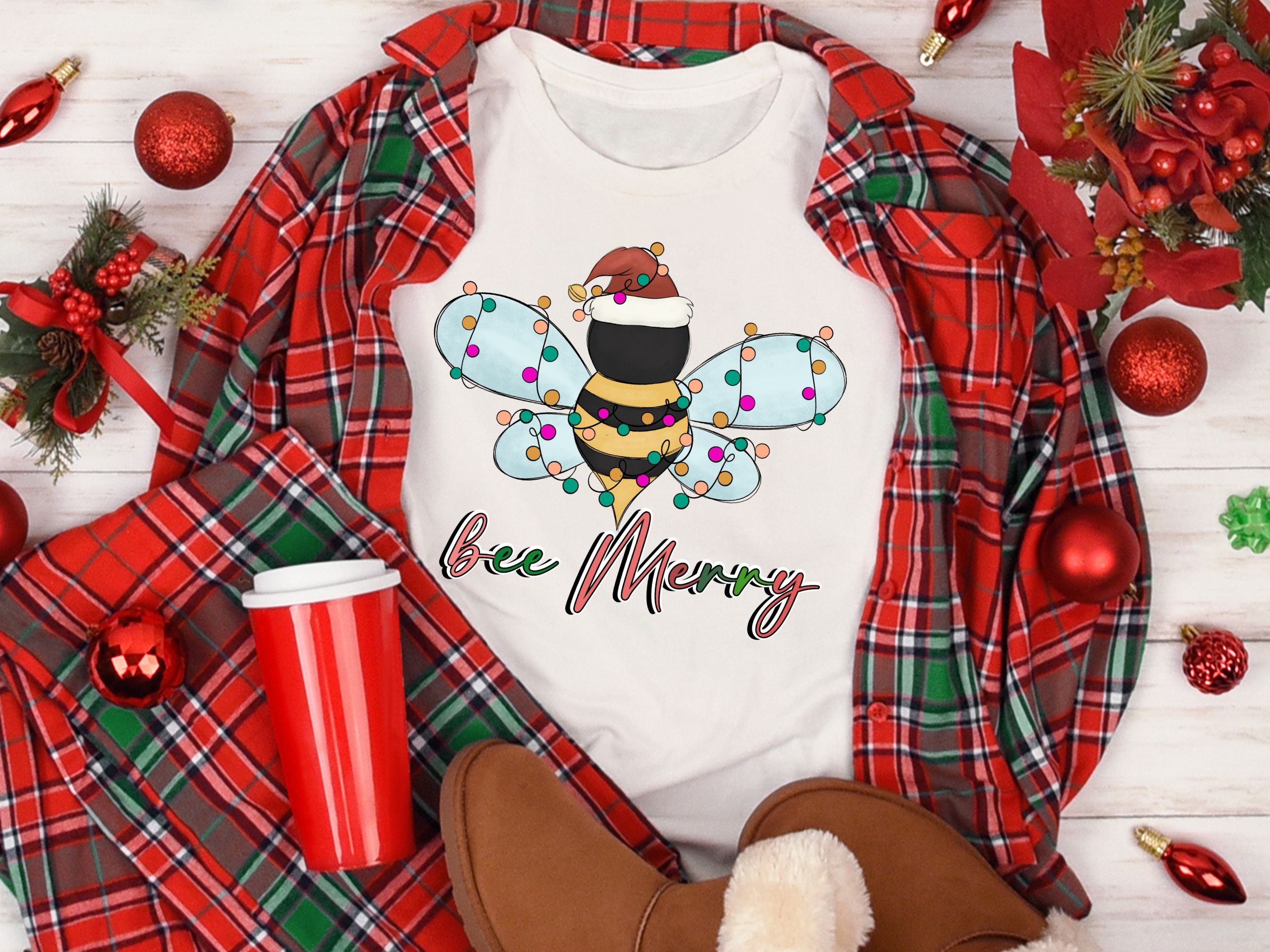 Bee Merry PNG, Christmas Bee Download Design for Sublimation, Santa Hat ...