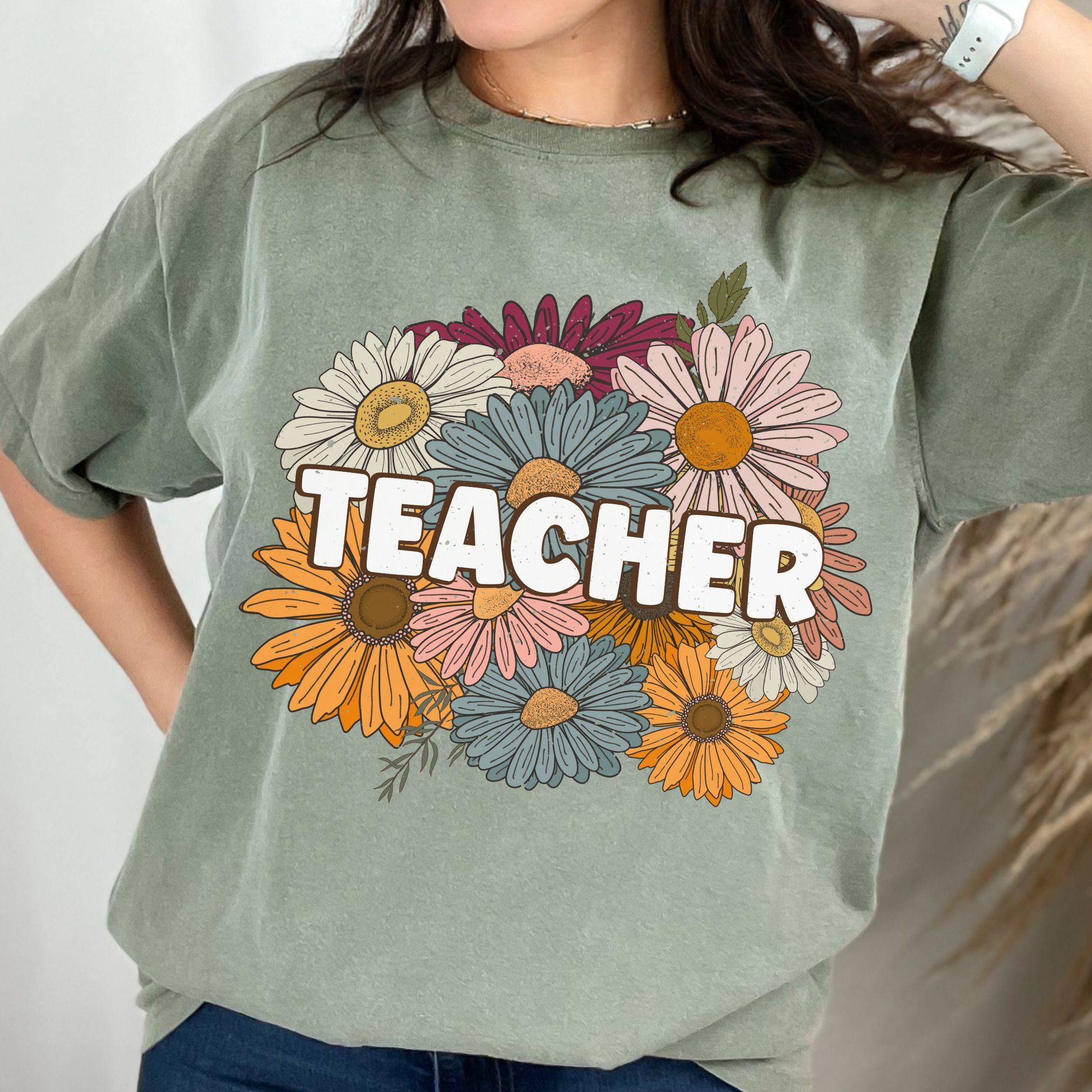 Retro Floral Teacher Png, Teach Love Inspire Png Design, Teacher Life ...