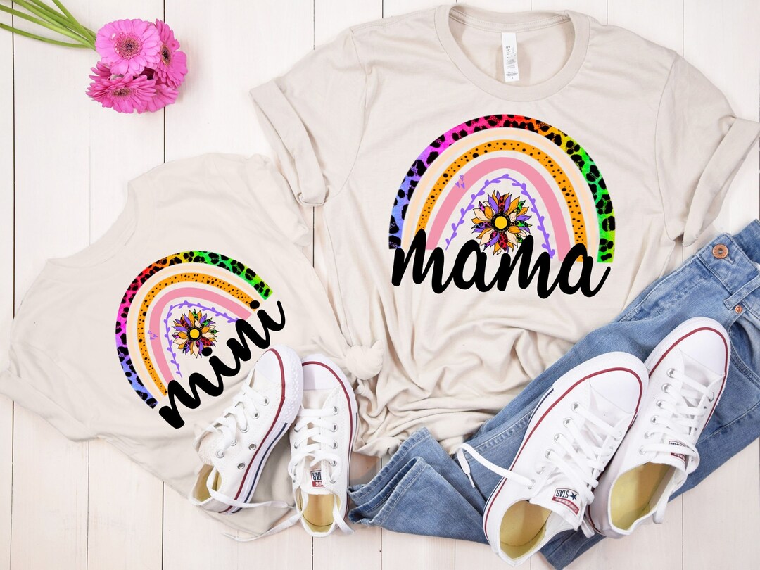 Mama and Mini PNG, Leopard Boho Rainbow Png for Matching T-shirts, Tote ...