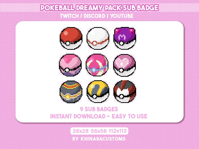 POKEBALL DREAMY PACK Sub Badges Pixel Art 9 Pieces - Etsy