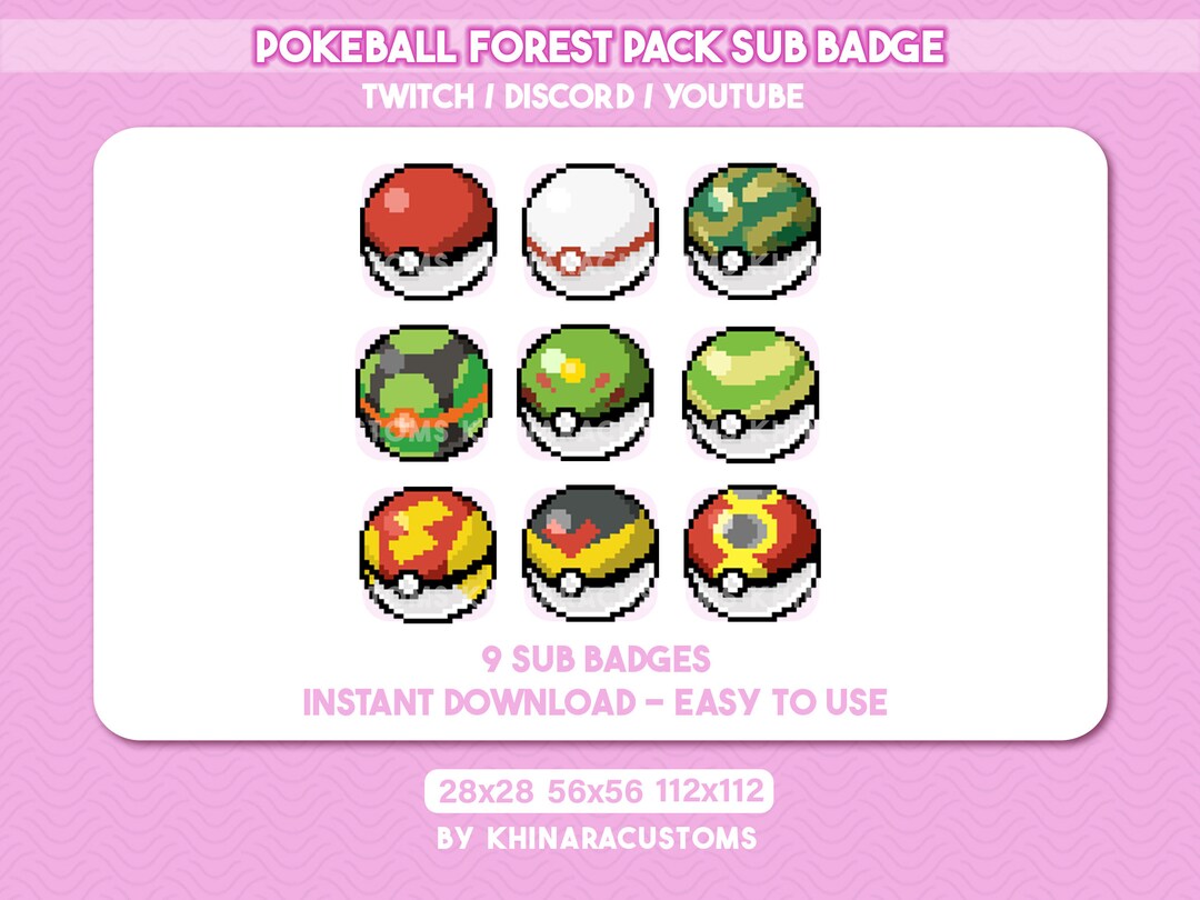 POKEBALL FOREST PACK Sub Badges Pixel Art 9 Pieces - Etsy