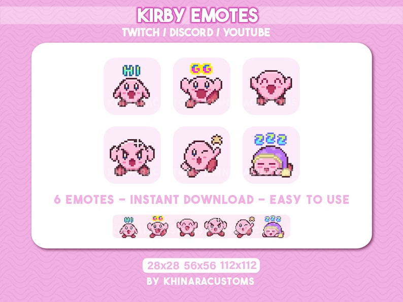 KIRBY PIXEL ART Twitch Emotes Cute Small Colorful - Instant Download ...