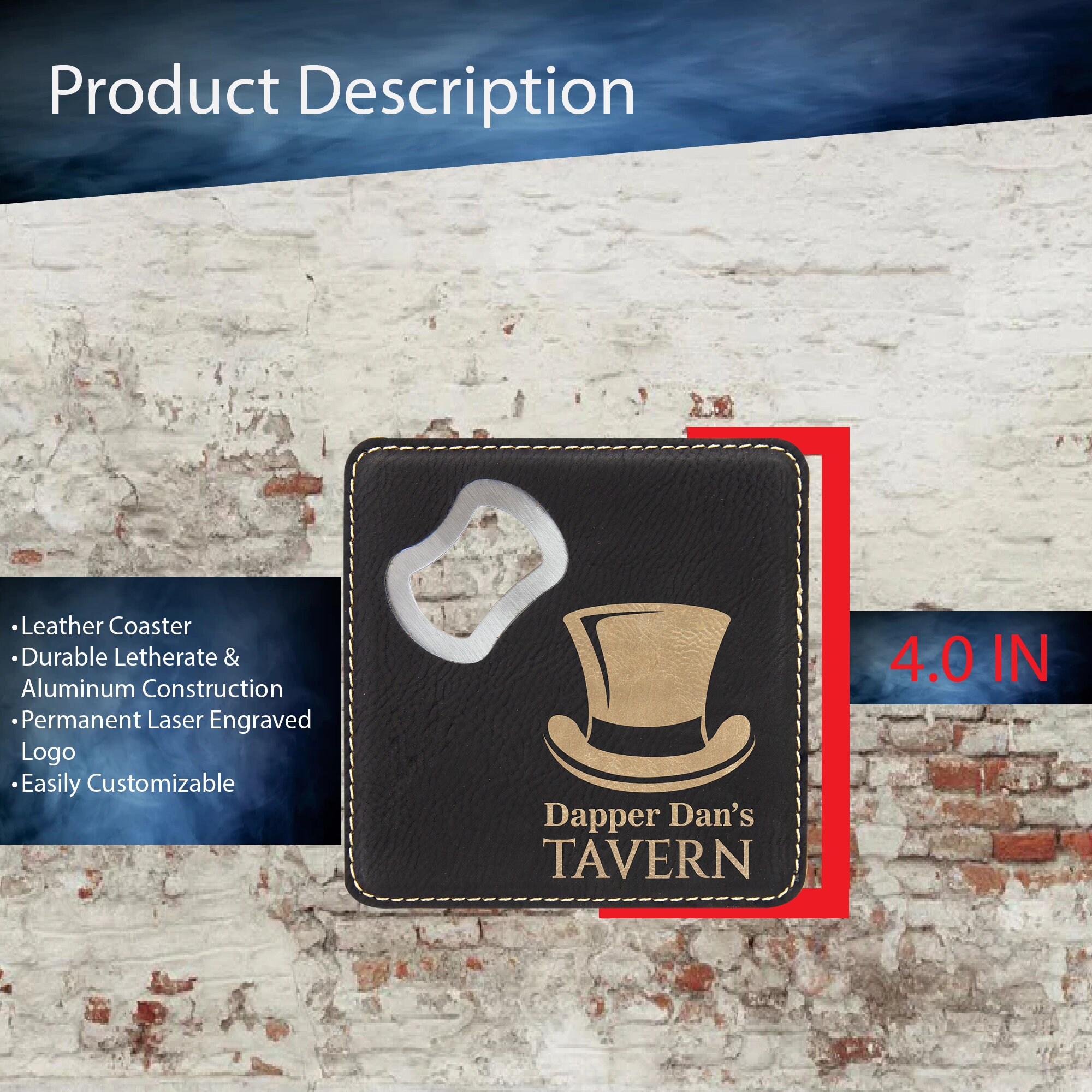 4 Pack Hockey Coach Bottle Coaster, Leather Coaster Bottle Opener ...