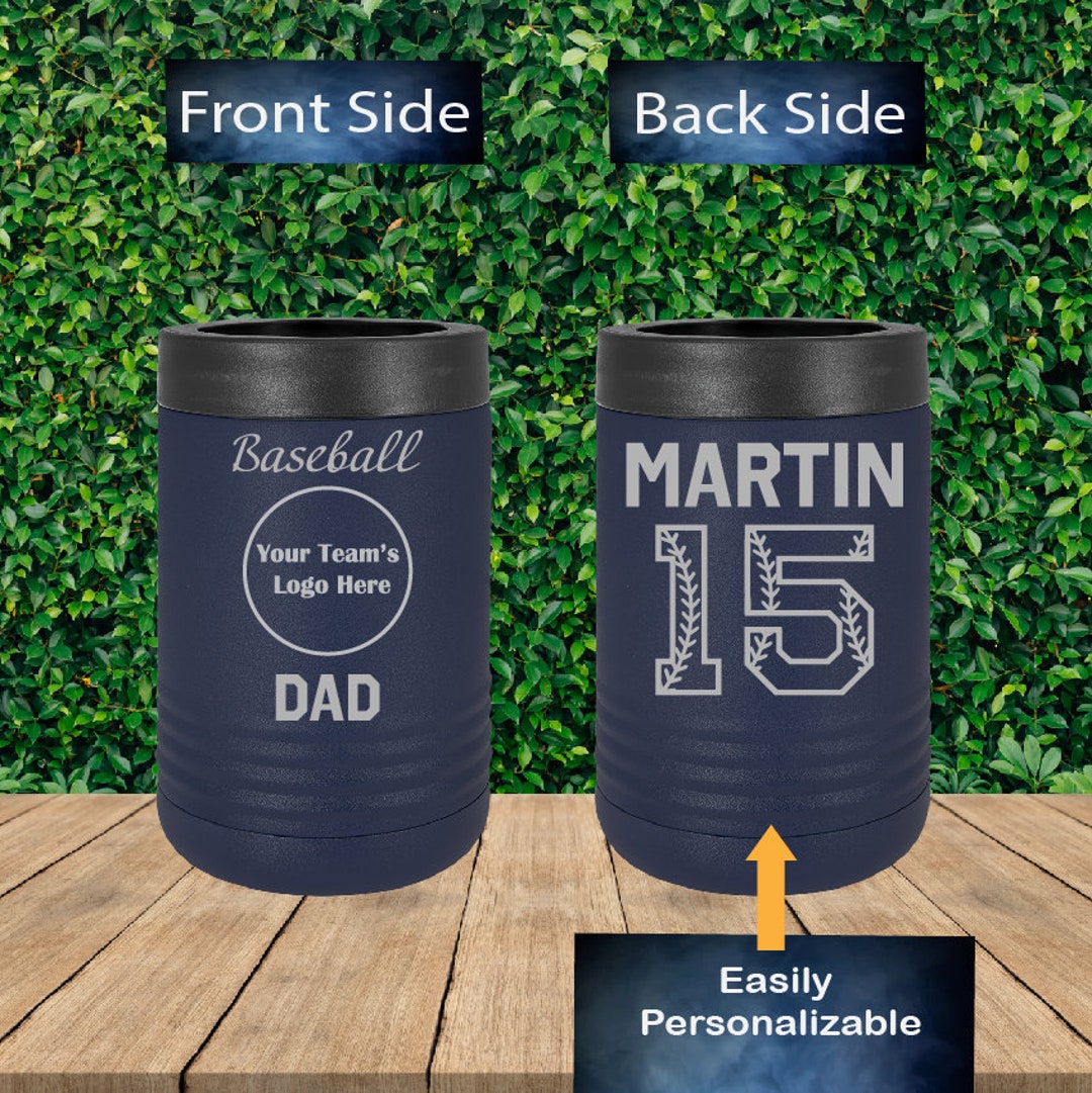 Custom Team Logo 2 Sided Baseball Dad Engraved Can Cooler, Personalized ...