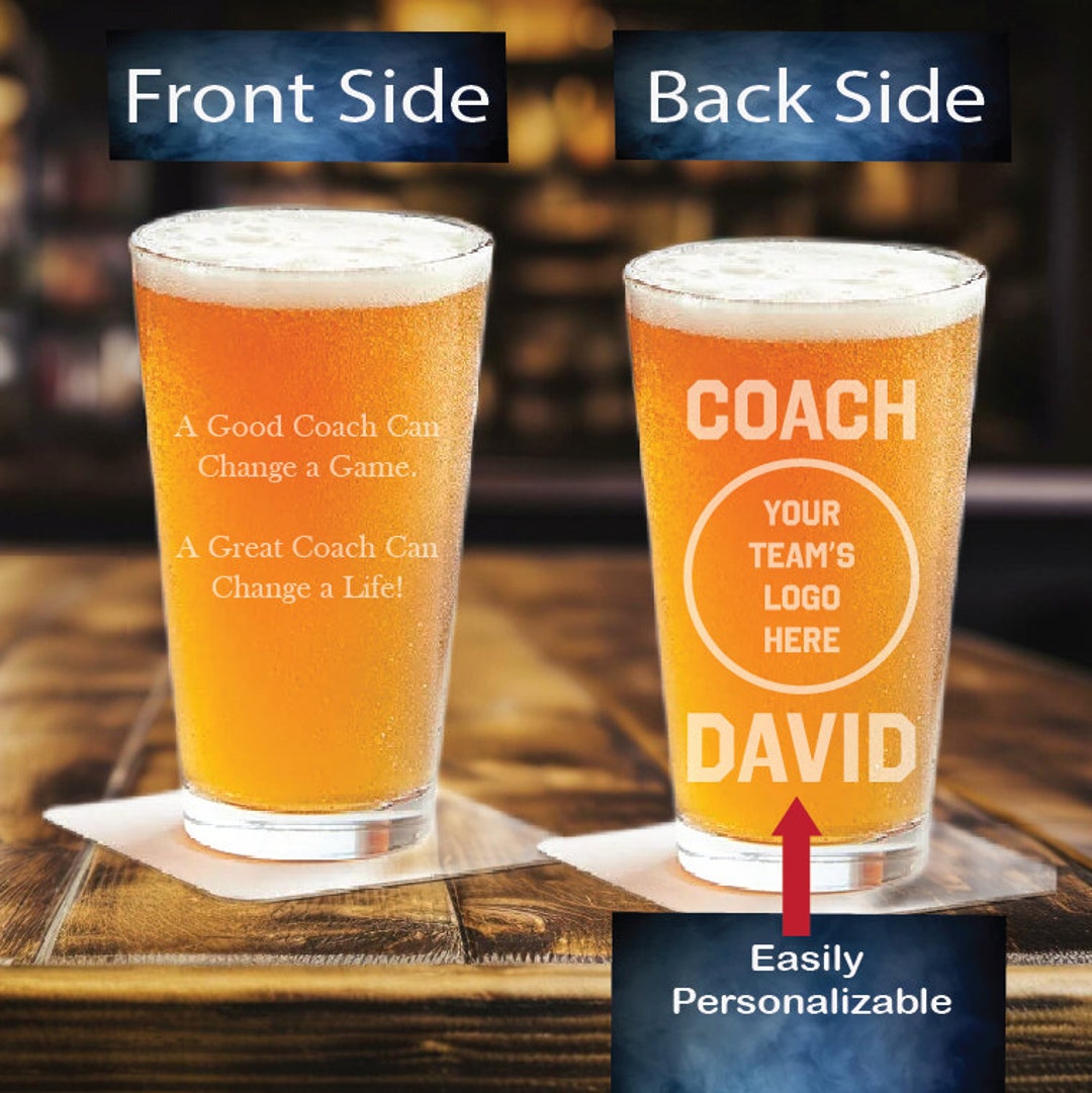 Custom Team Logo Football Coach 2 Sided Pint Glass, Football Coach ...