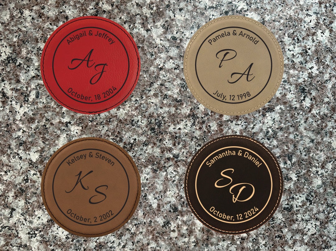 Personalized His and Her Brush Initials Coasters, Leatherette Monogram ...