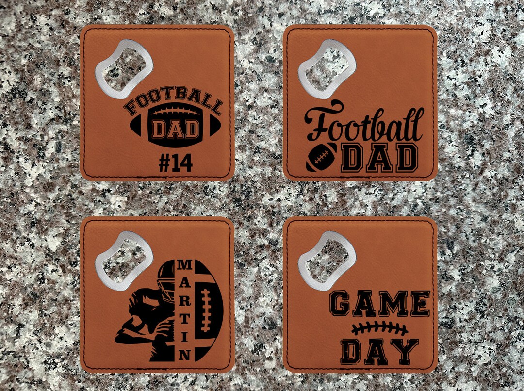 4 Pack Football Dad Bottle Coaster Set, Leather Coaster Bottle Opener ...