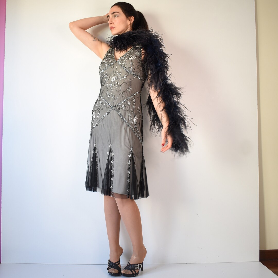 90s Gram Mesh Beade Prom Dress / Mesh Embroidered Prom Gown / - Etsy