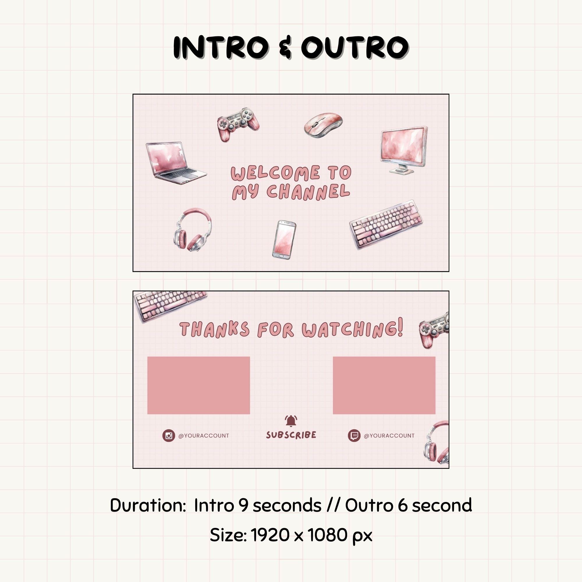 Youtube Branding Kit Gaming With Pink Tech Gadgets, Cute Pastel Gamer ...