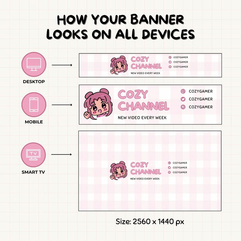 Pink Kawaii Girl Youtube Channel Banner, Cute Pastel Anime Intro ...