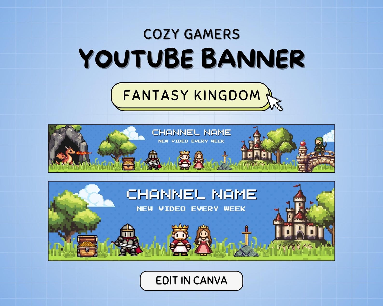 Youtube Banner Template Gaming, Pixelated 8 Bit Fantasy Kingdom, Retro ...