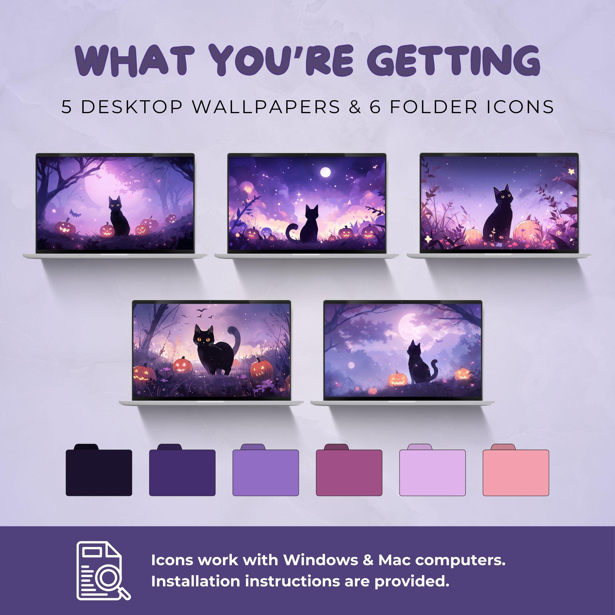 Black Cat Desktop Wallpaper, Cute Kitten & Pumpkin Halloween Organizer ...