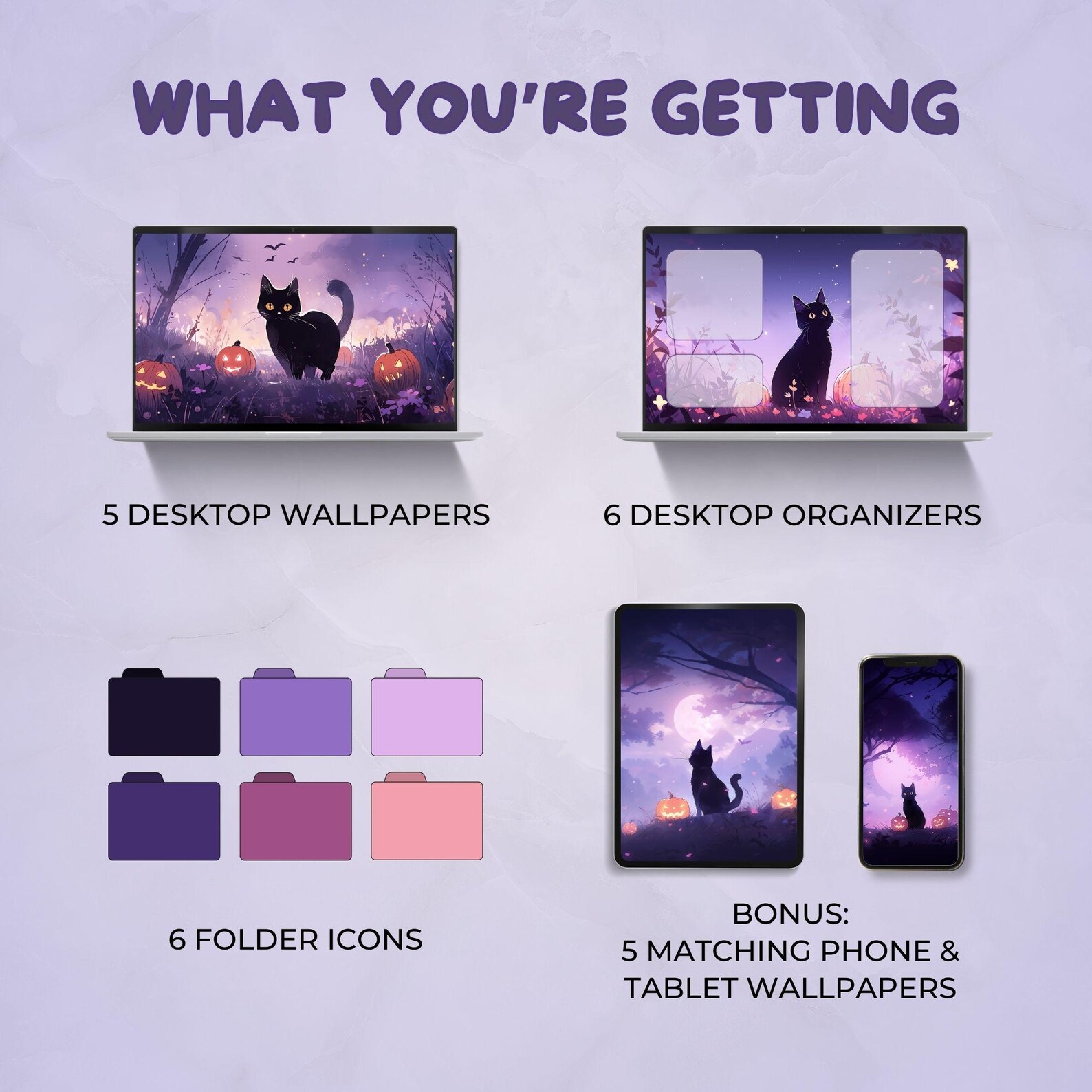 Black Cat Desktop Wallpaper, Cute Kitten & Pumpkin Halloween Organizer ...