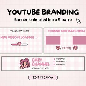 Pink Kawaii Girl Youtube Channel Banner, Cute Pastel Anime Intro ...