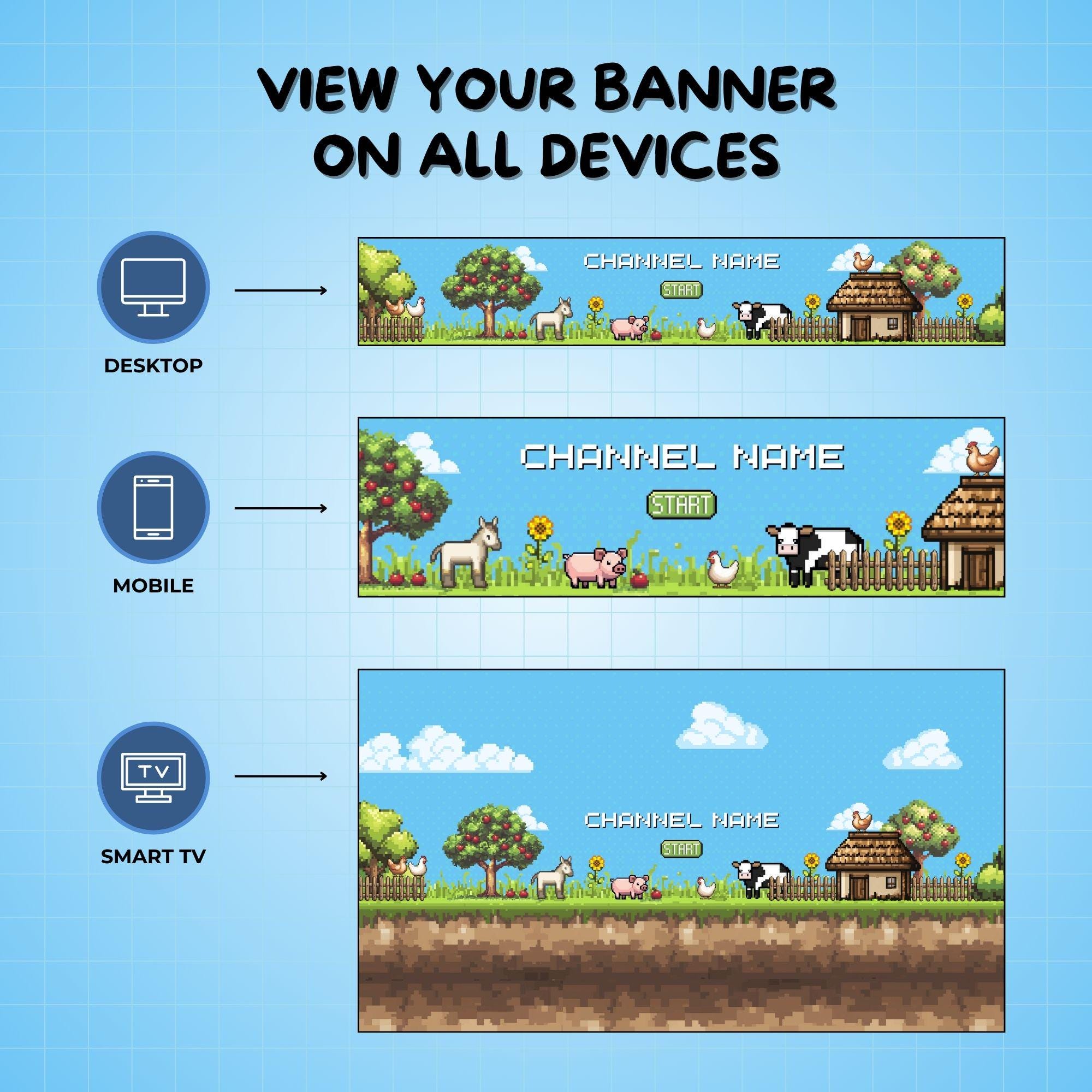 Youtube Banner Gaming, Pixel Art Farm With Cute Animals, Farming Game ...