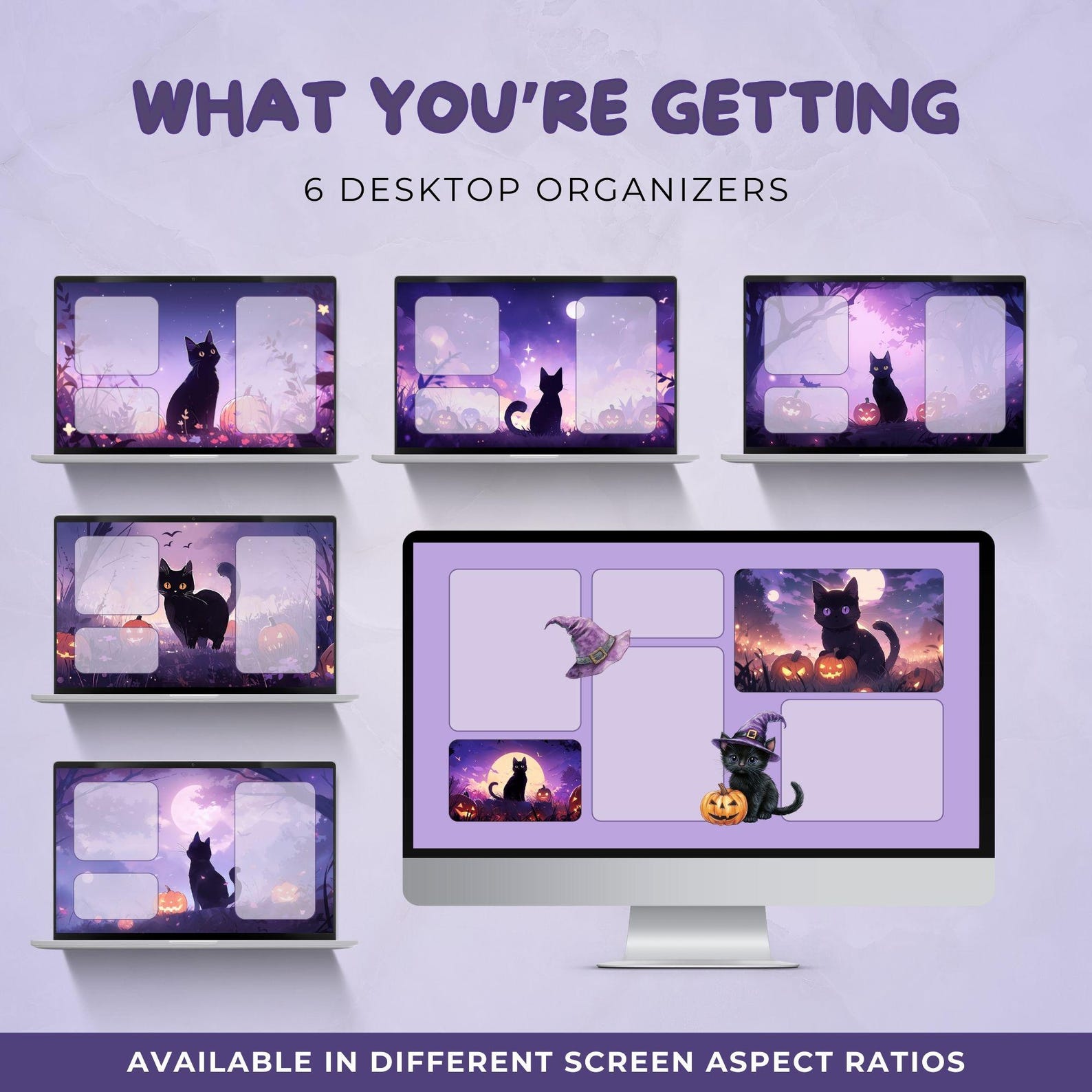 Black Cat Desktop Wallpaper, Cute Kitten & Pumpkin Halloween Organizer ...