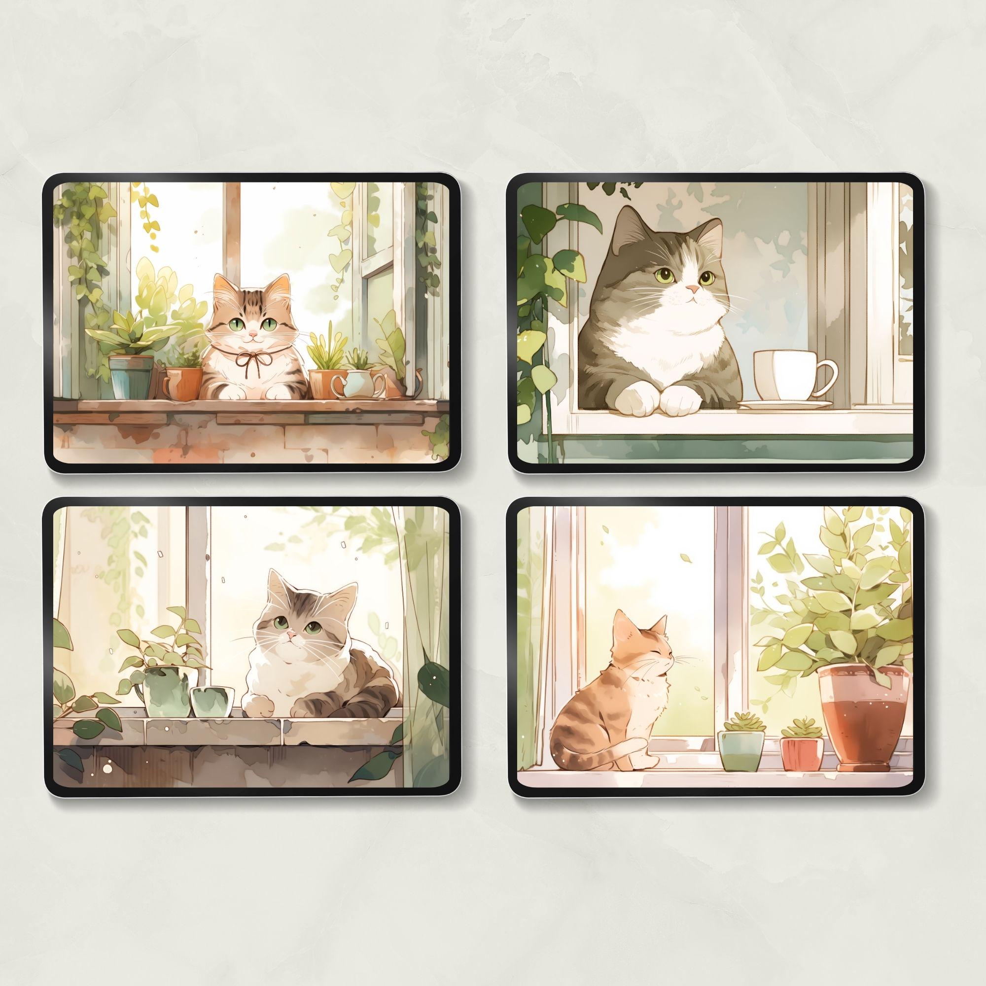 Cats and Plants Desktop Organizer, Cozy Green Wallpaper for Animal ...