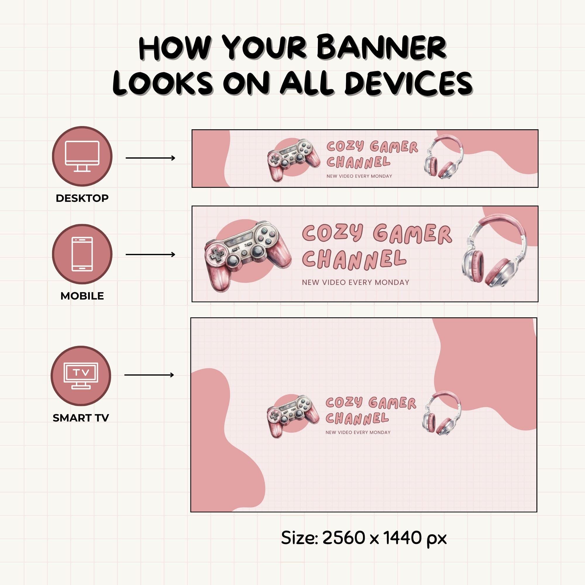 Youtube Branding Kit Gaming With Pink Tech Gadgets, Cute Pastel Gamer ...