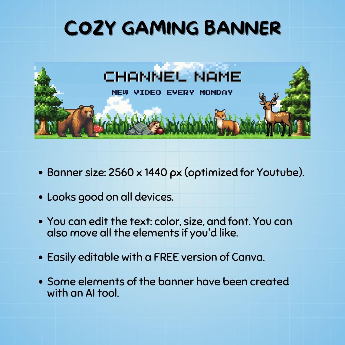 Youtube Banner Gaming, Pixel Art Forest Animals, Pixelated Nature ...