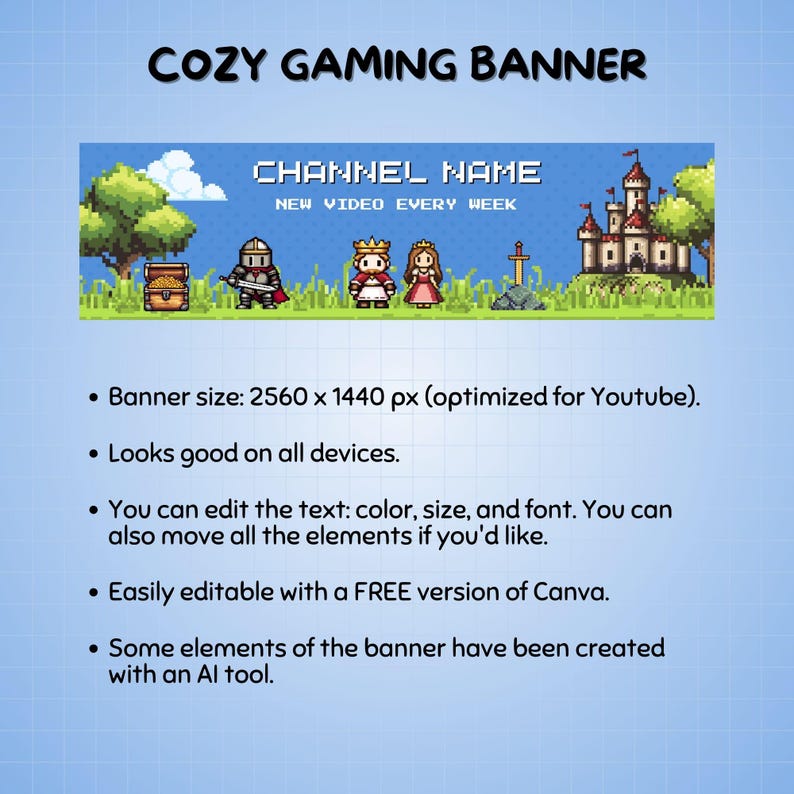 Youtube Banner Template Gaming, Pixelated 8 Bit Fantasy Kingdom, Retro ...