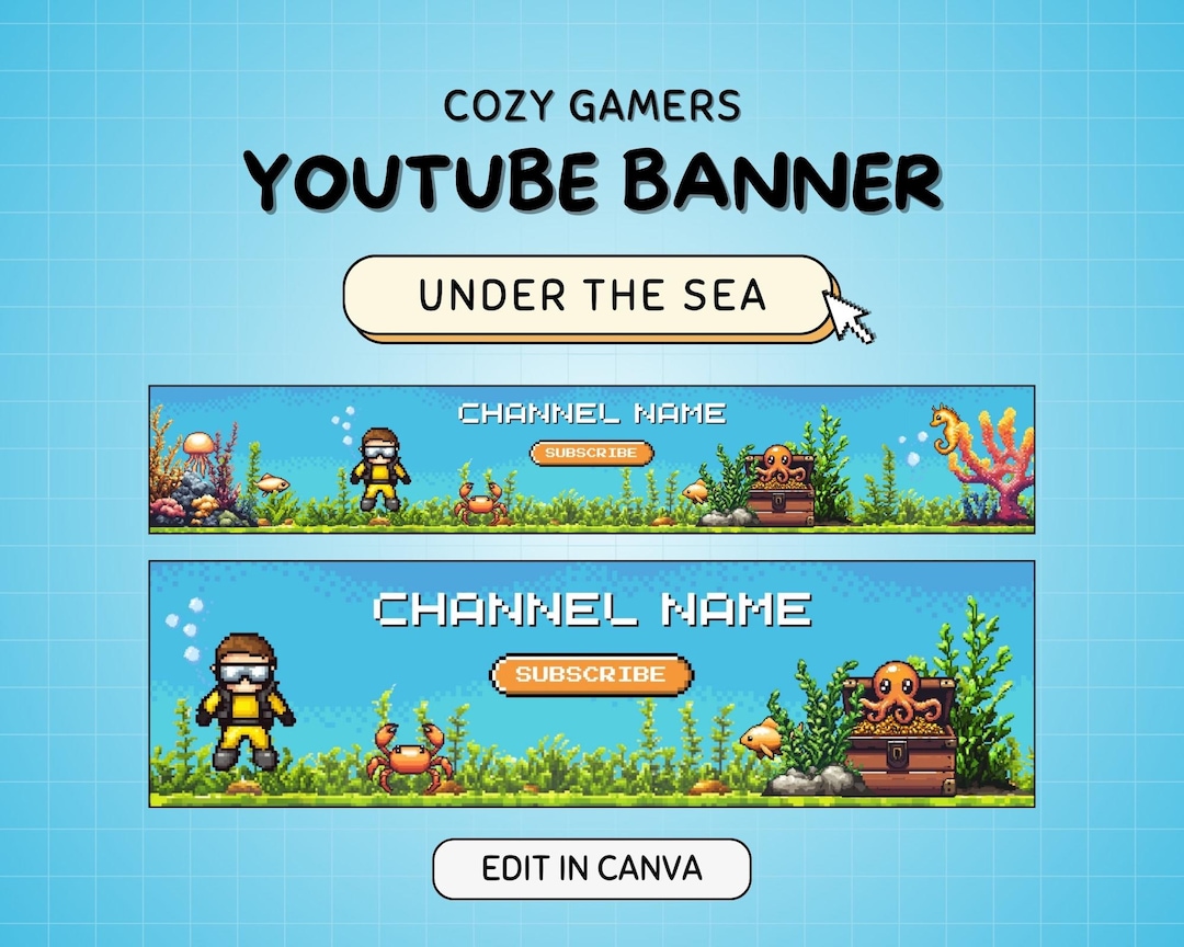 Youtube Banner Template Gaming, Ocean Diver Pixel Art, Under the Sea ...