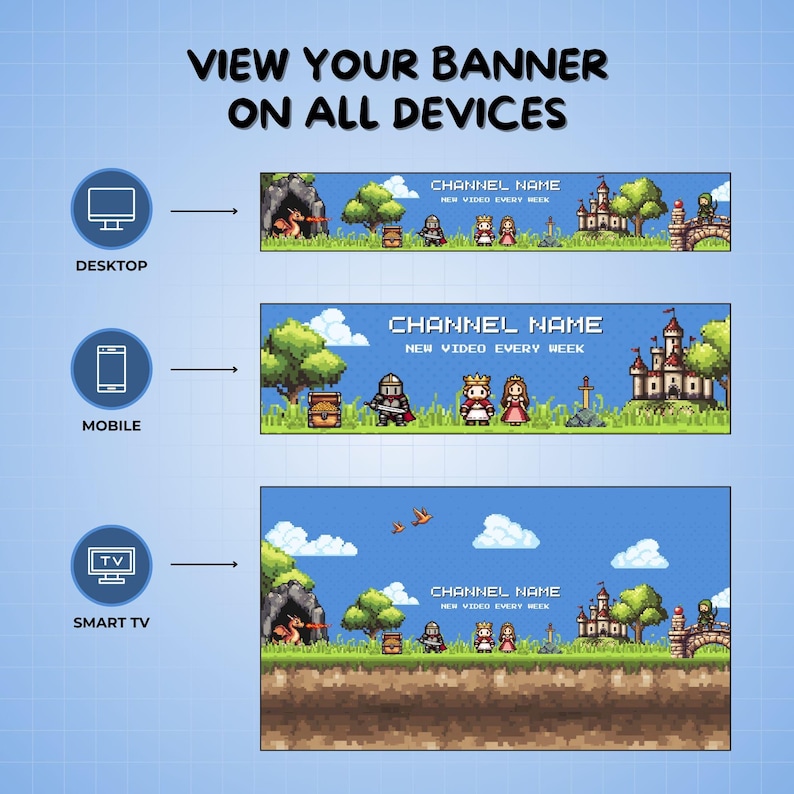 Youtube Banner Template Gaming, Pixelated 8 Bit Fantasy Kingdom, Retro ...