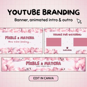 Pink Kawaii Clouds Youtube Channel Banner, Cute Pastel Sky Intro ...