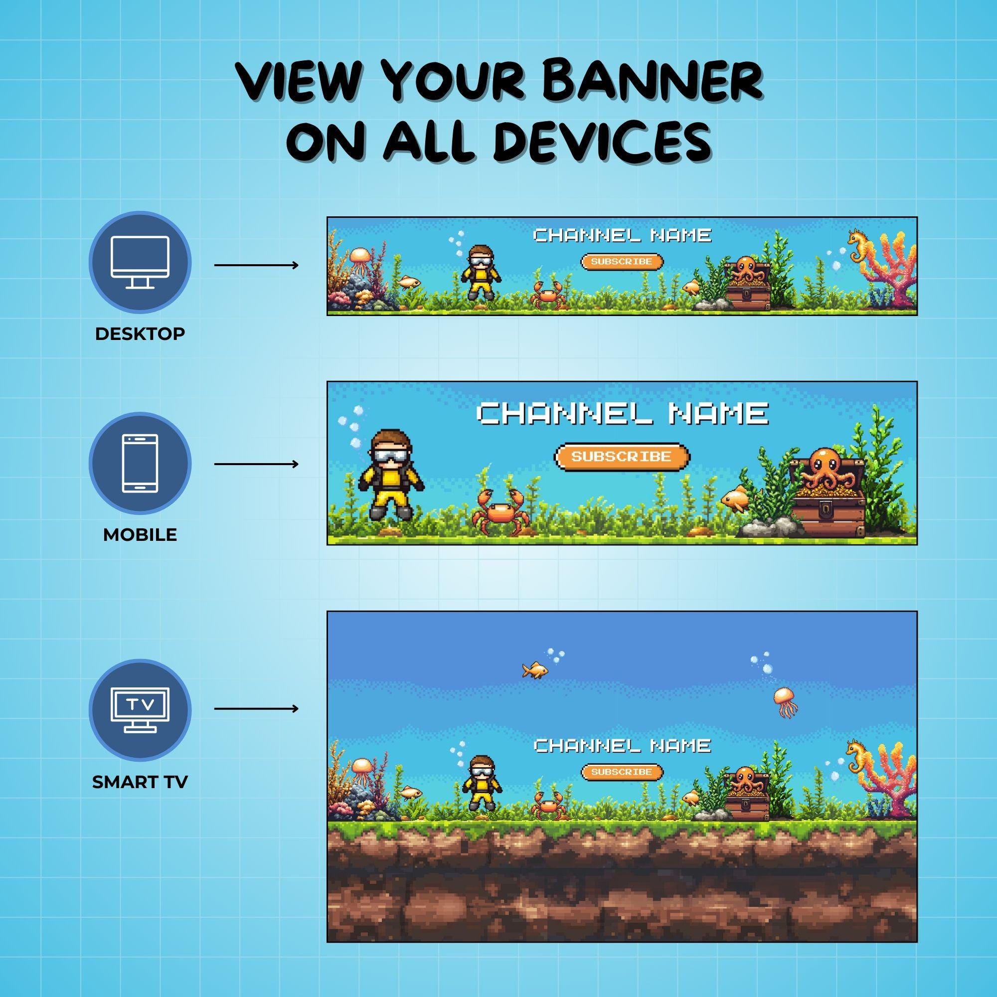 Youtube Banner Template Gaming, Ocean Diver Pixel Art, Under the Sea ...