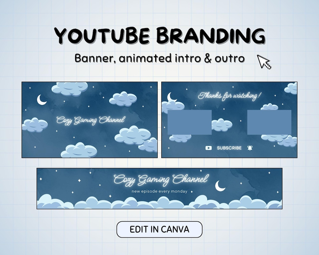 Blue Kawaii Clouds Youtube Channel Banner, Cute Night Sky Intro & Outro ...