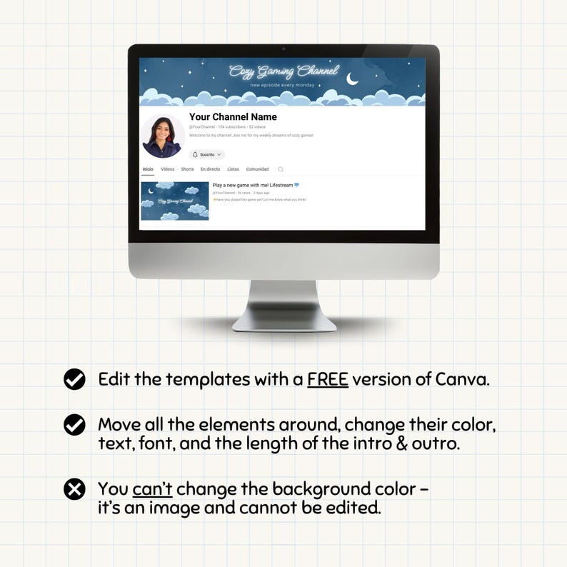 Blue Kawaii Clouds Youtube Channel Banner, Cute Night Sky Intro & Outro ...