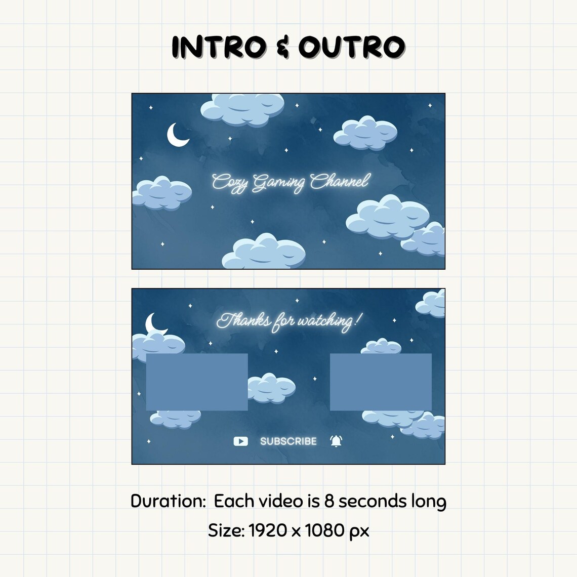 Blue Kawaii Clouds Youtube Channel Banner, Cute Night Sky Intro & Outro ...