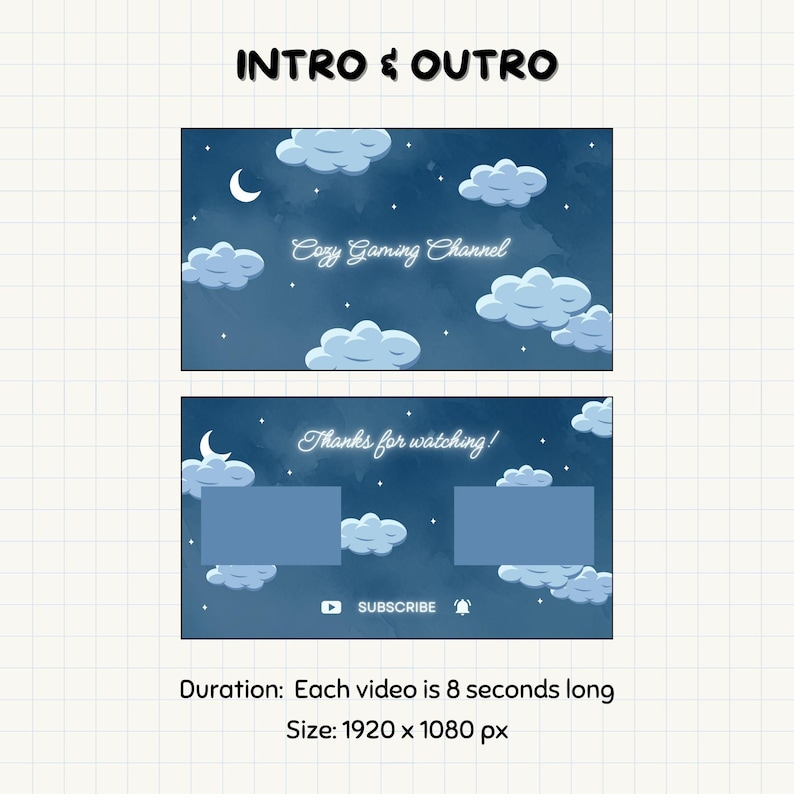 Blue Kawaii Clouds Youtube Channel Banner, Cute Night Sky Intro & Outro ...