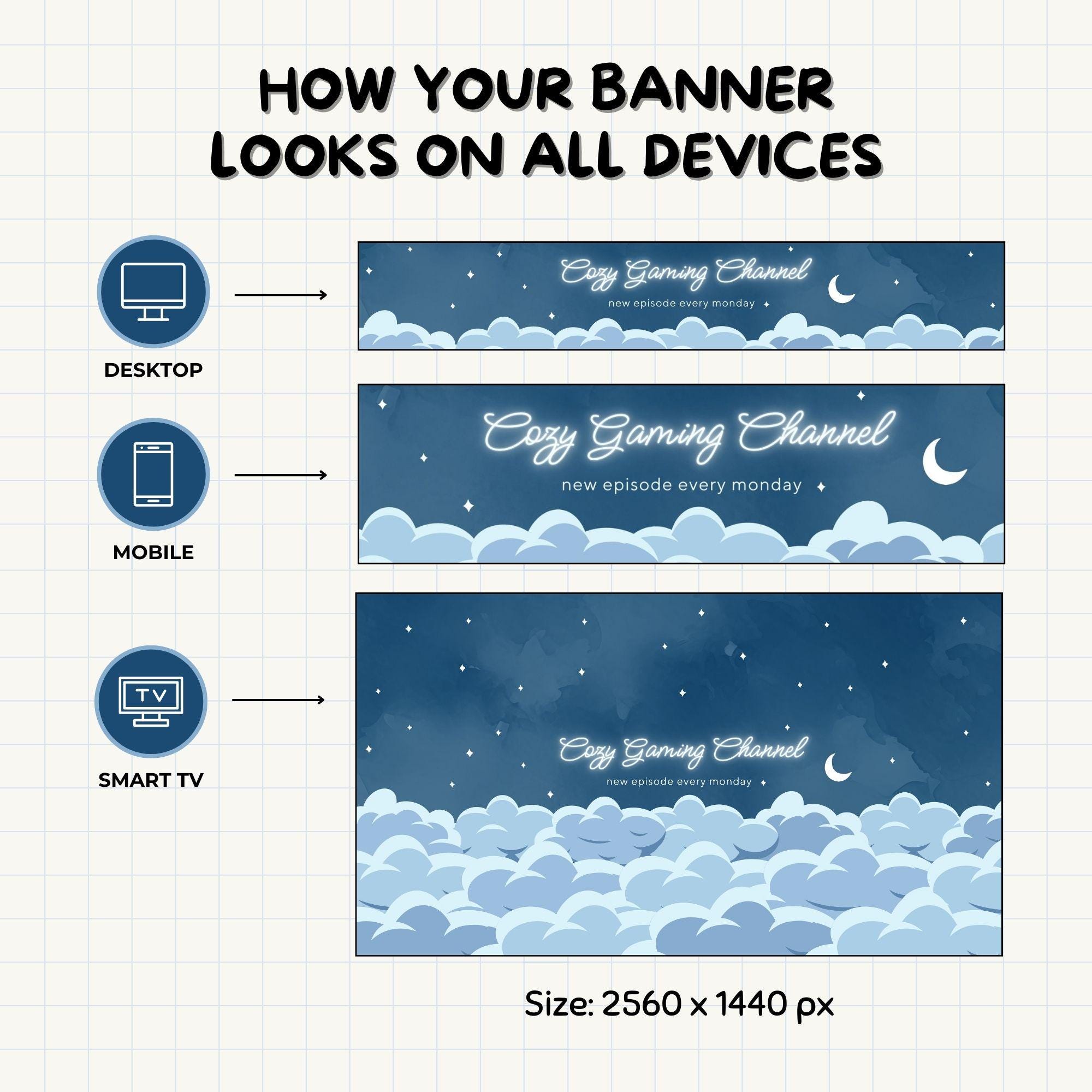 Blue Kawaii Clouds Youtube Channel Banner, Cute Night Sky Intro & Outro ...