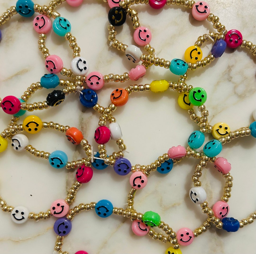 Smiley Face Elastic Beaded Bracelets - Etsy