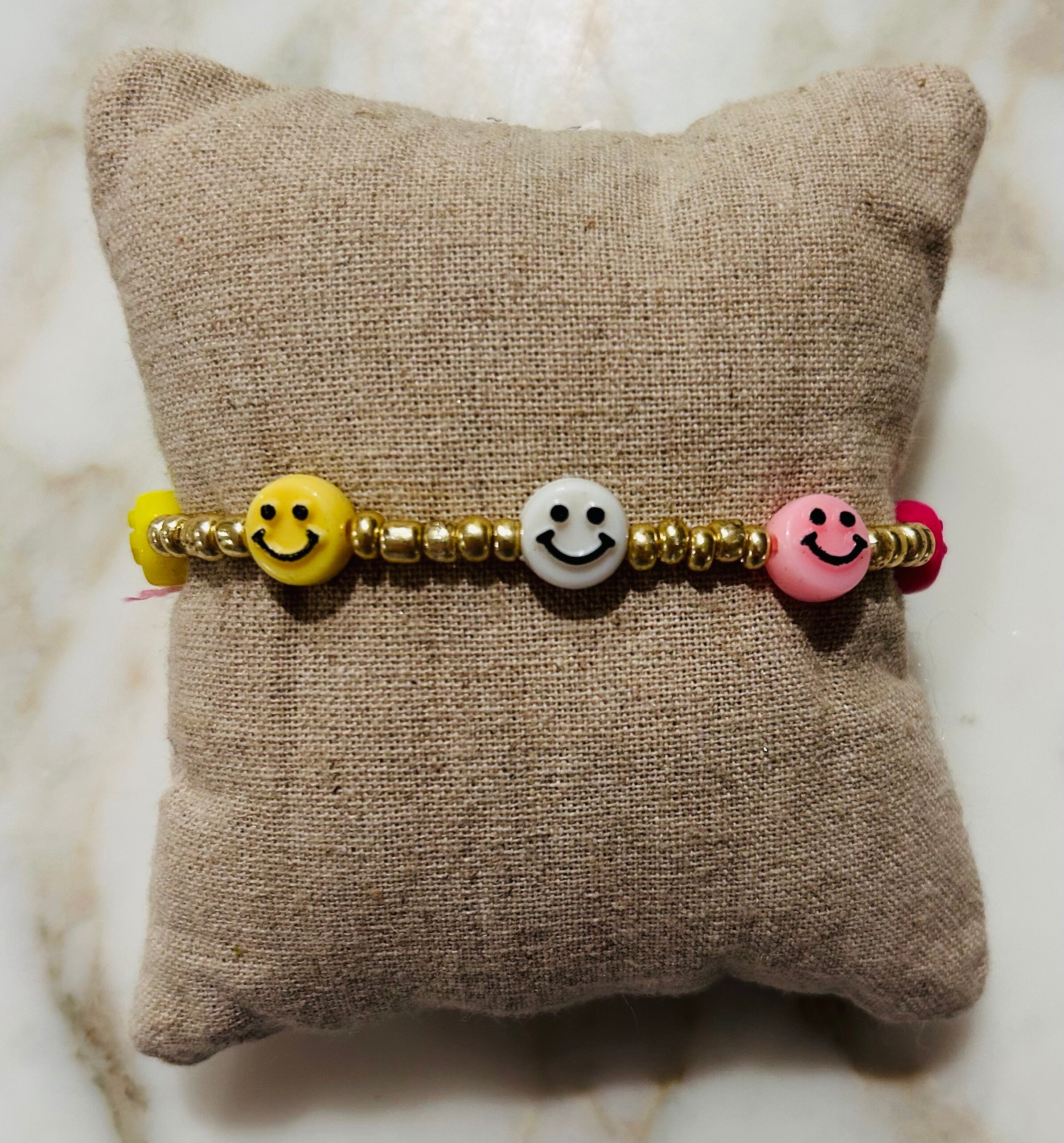 Smiley Face Elastic Beaded Bracelets - Etsy