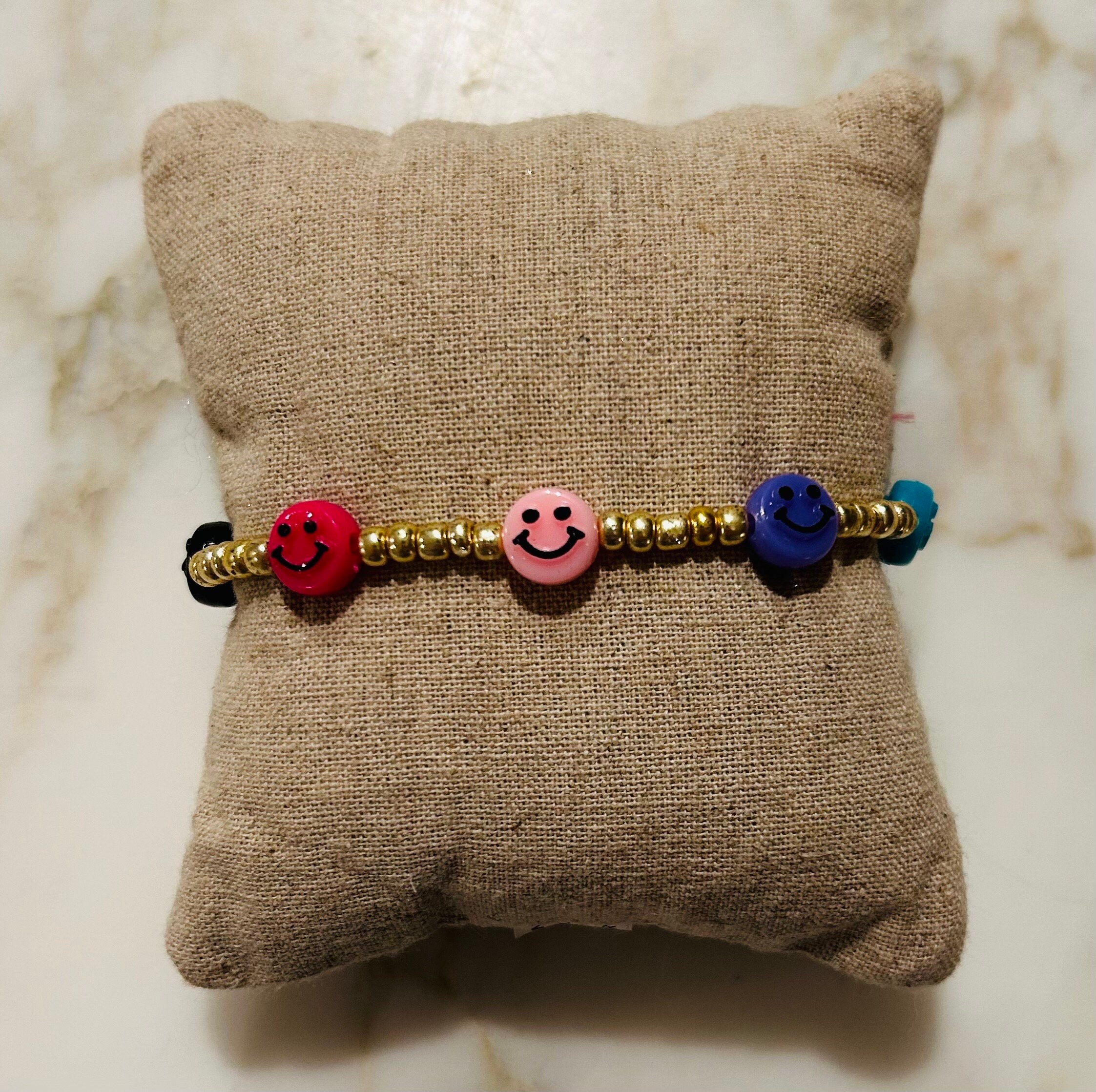 Smiley Face Elastic Beaded Bracelets - Etsy