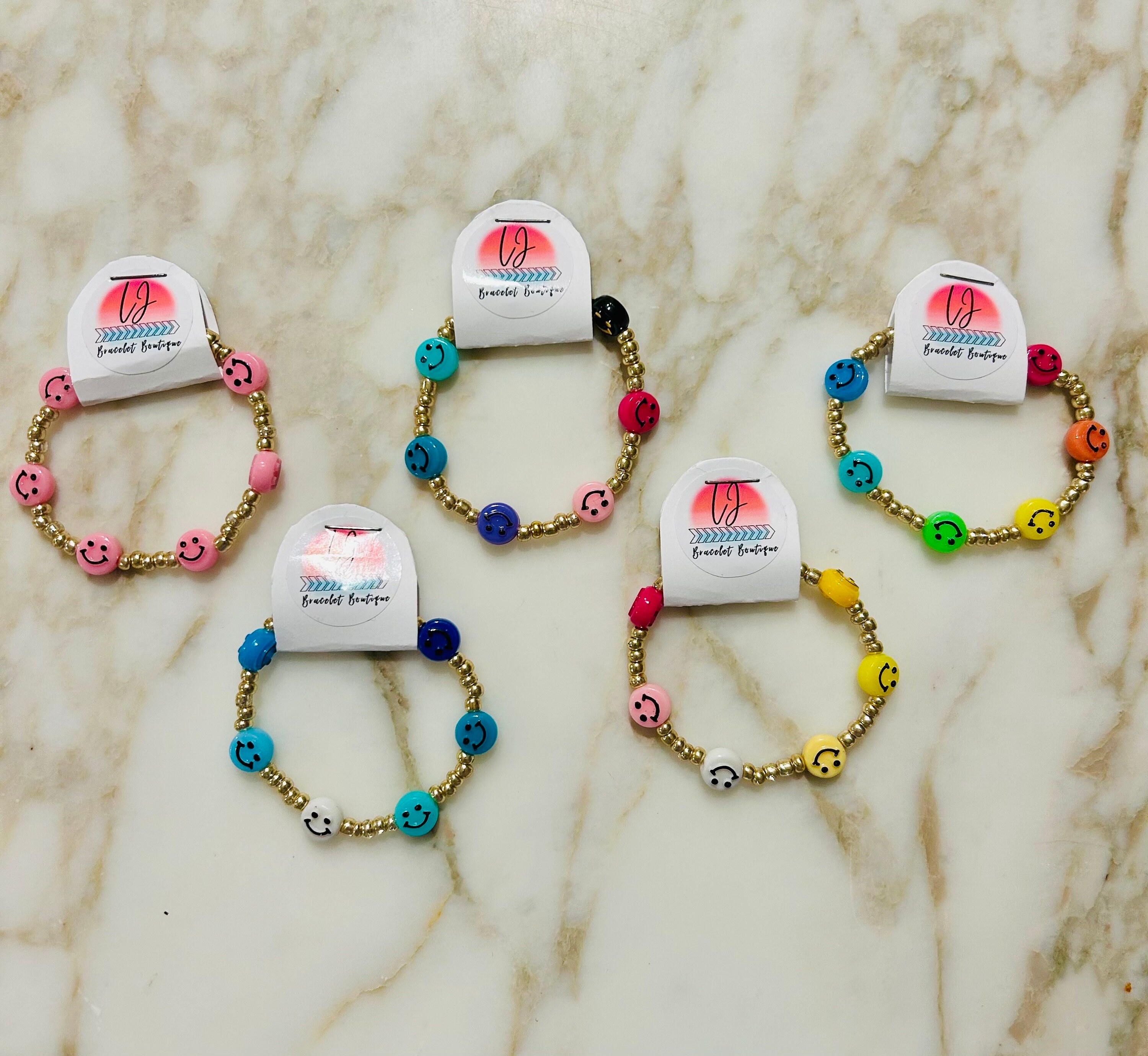 Smiley Face Elastic Beaded Bracelets - Etsy