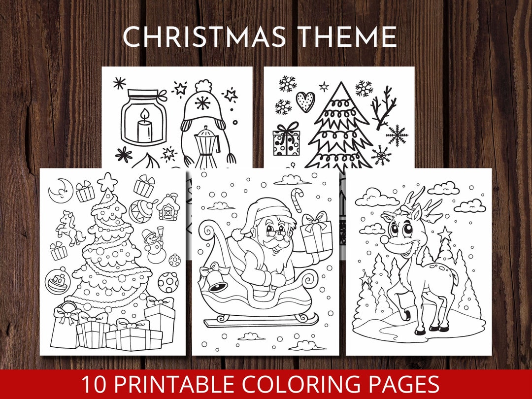 Christmas Theme Coloring Pack for Kids, 10 Pages, Printable, US Letter ...