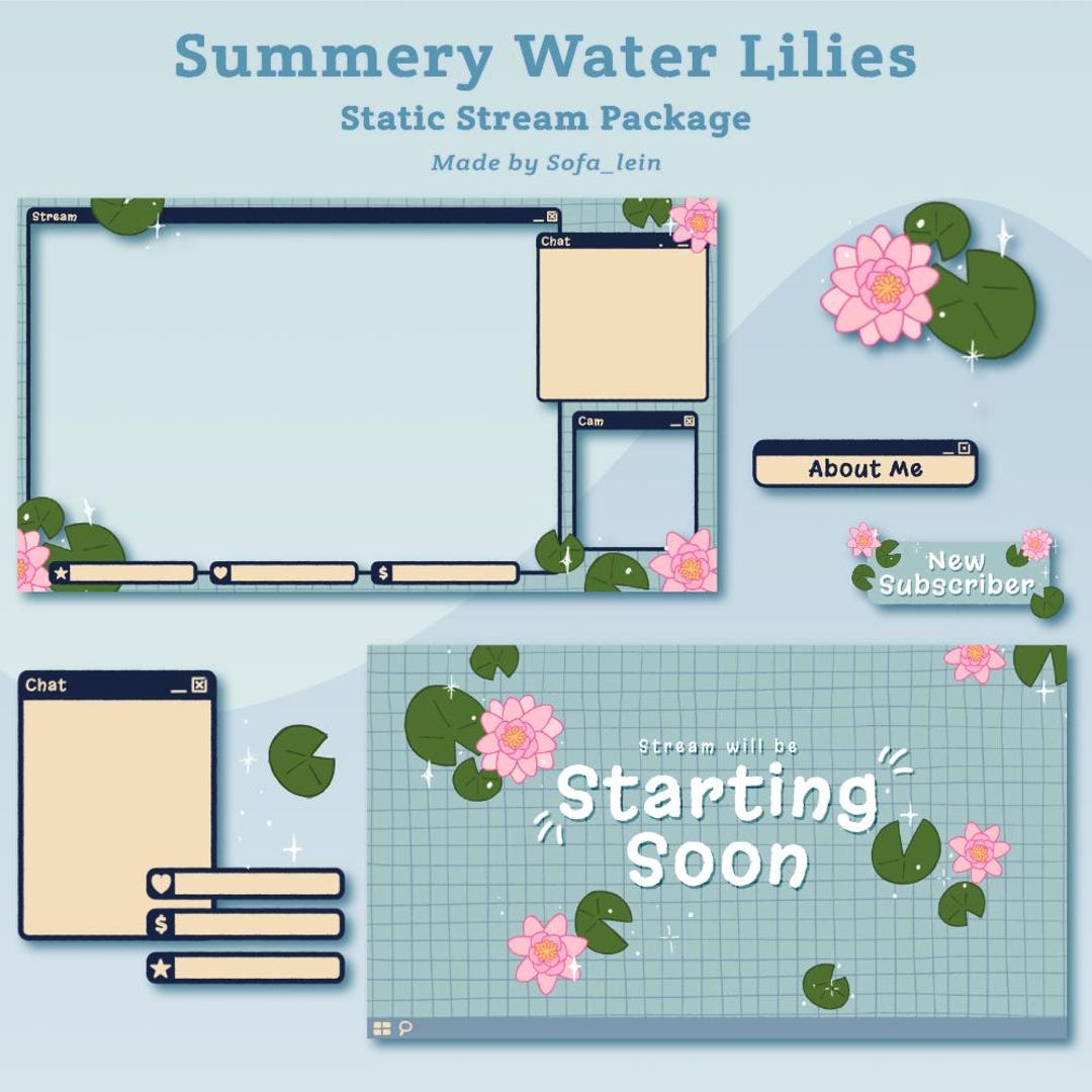 Cozy Static Stream Overlay Package Summer Water Lilies Lots of Overlays ...