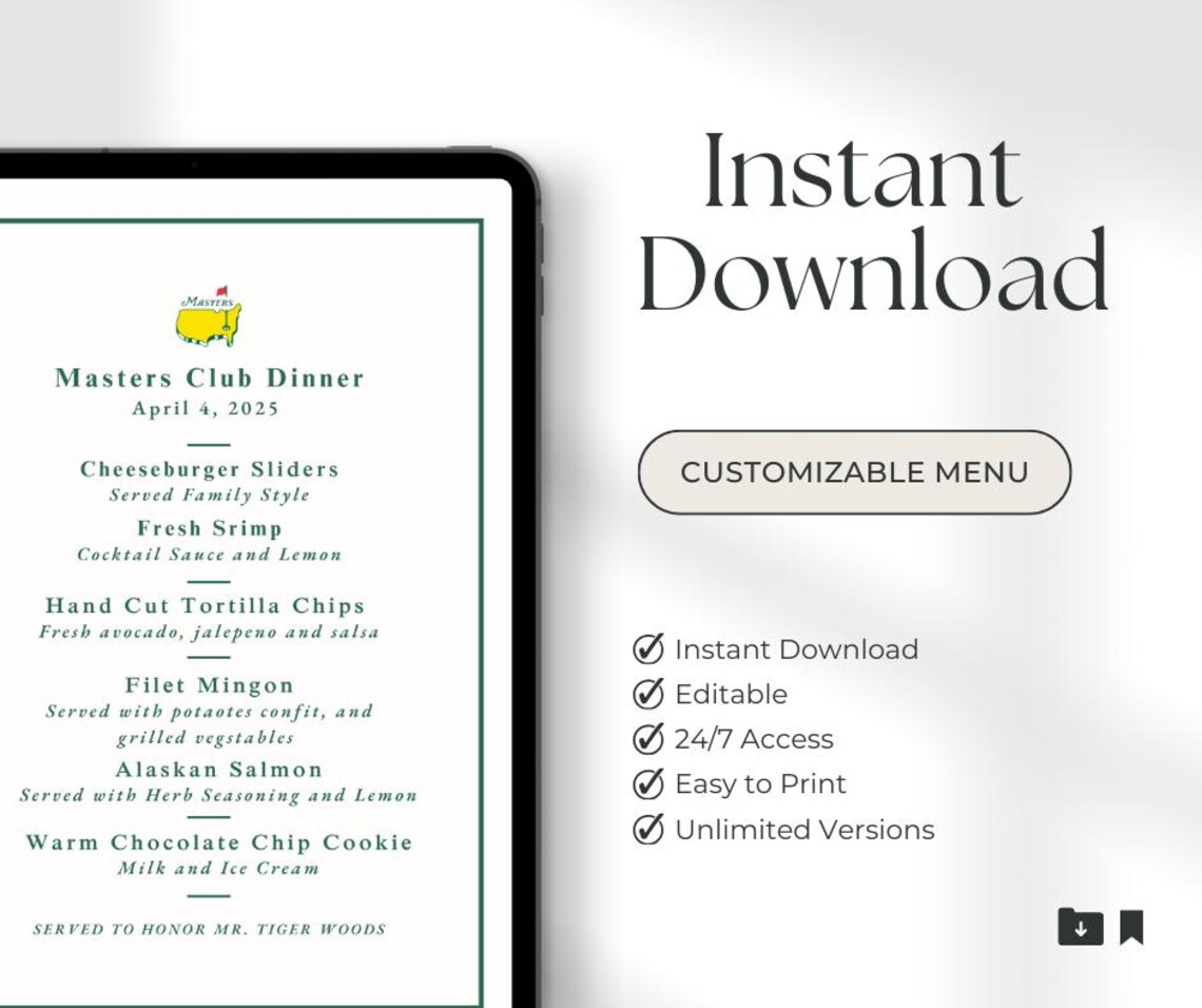 Masters Menu | Instant Download | Editable Template | 24/7 Access - Etsy
