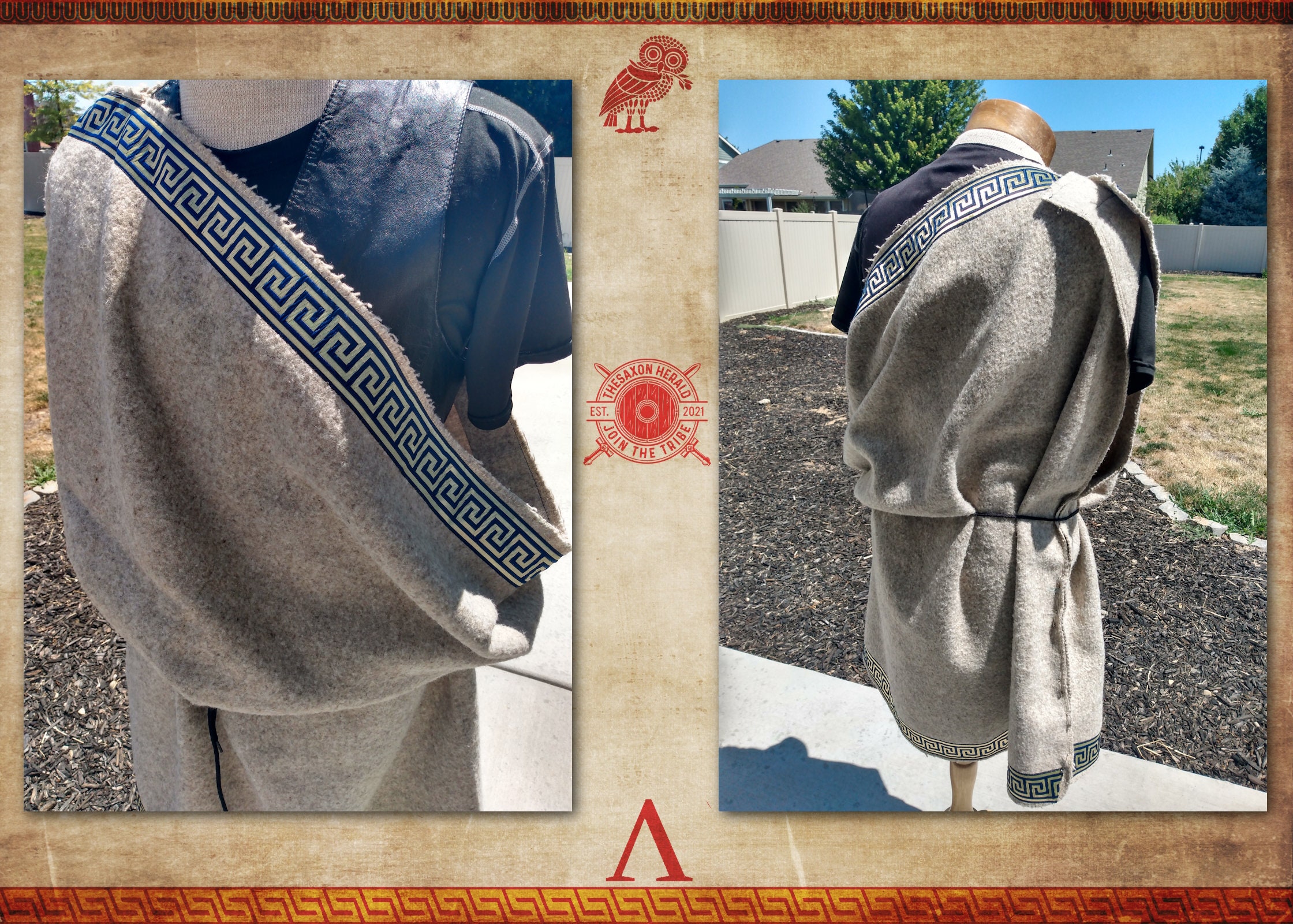 Hellenic Exomis: Dorian Wool Tunic With Greek Key Trim || Authentic ...