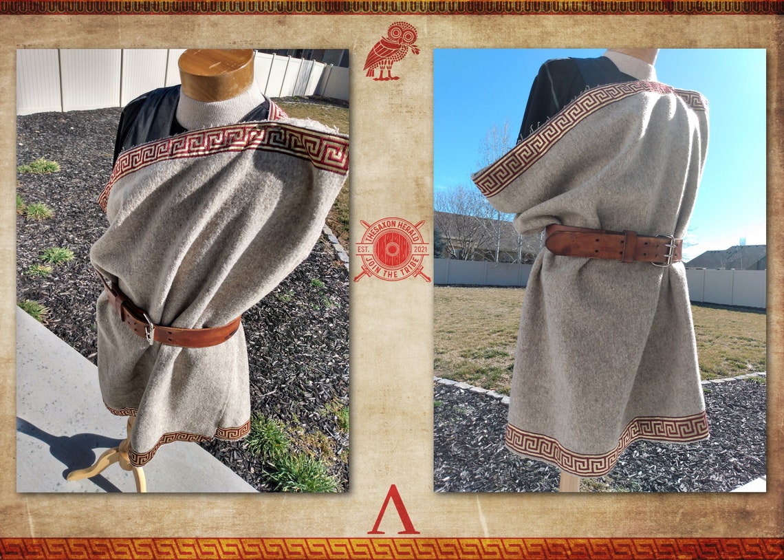 Hellenic Exomis: Dorian Wool Tunic With Greek Key Trim || Authentic ...