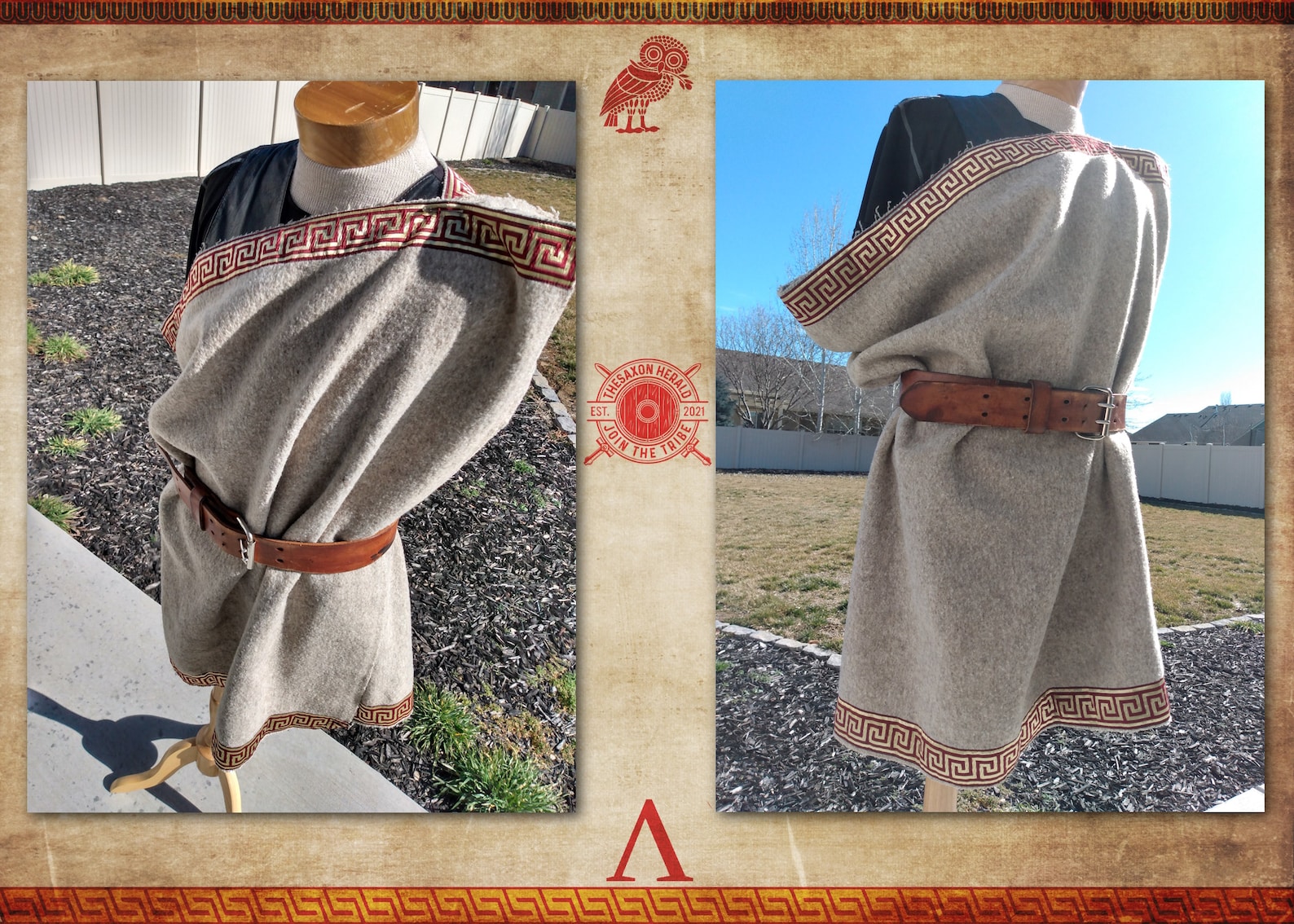 Hellenic Exomis: Dorian Wool Tunic With Greek Key Trim || Authentic ...